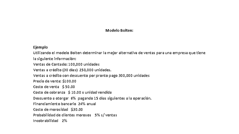Modelo Bolten y Gitman: Estrategias de Ventas y Utilidad - Studocu