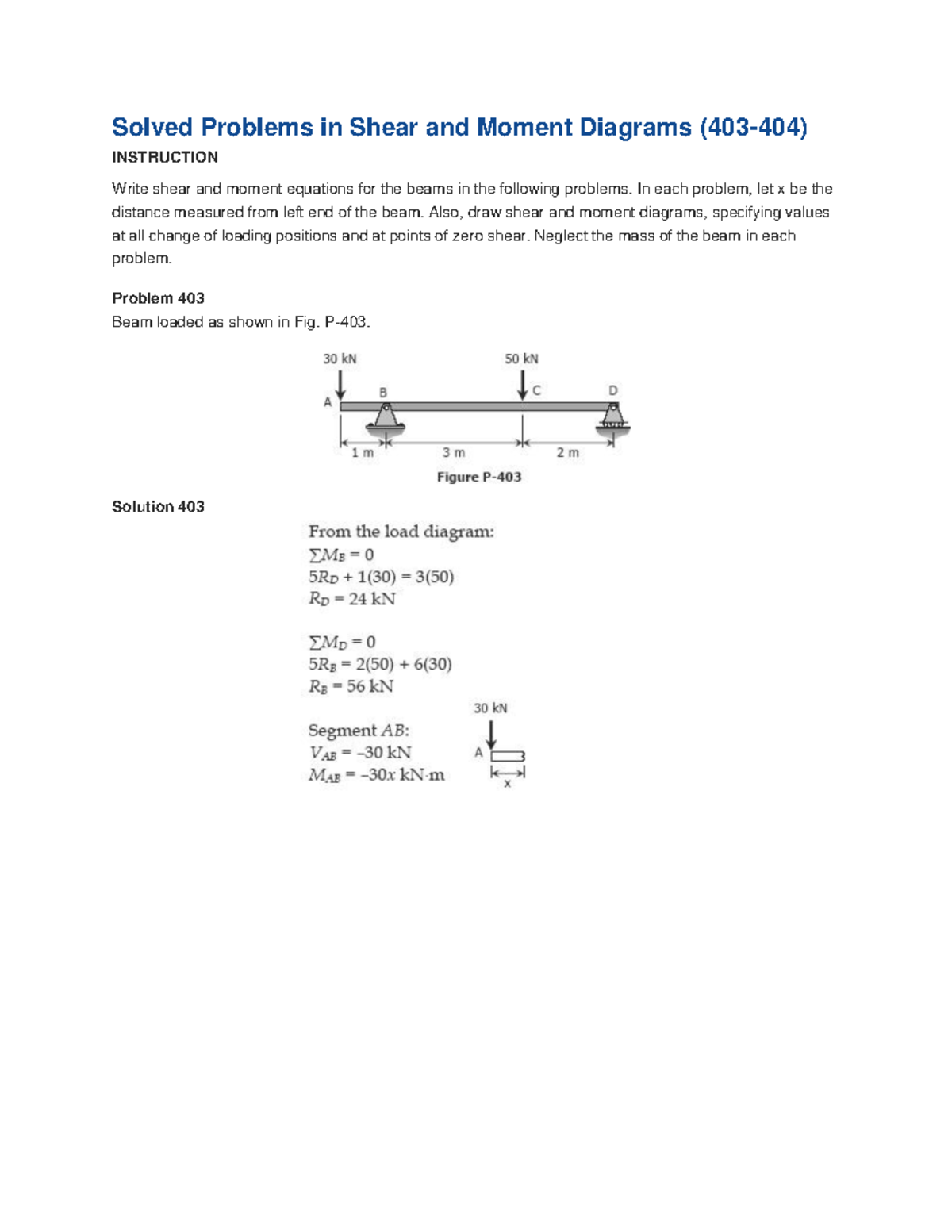 Solved Problems for Shear & Moment Diagrams (ENG 403-420) - Studocu