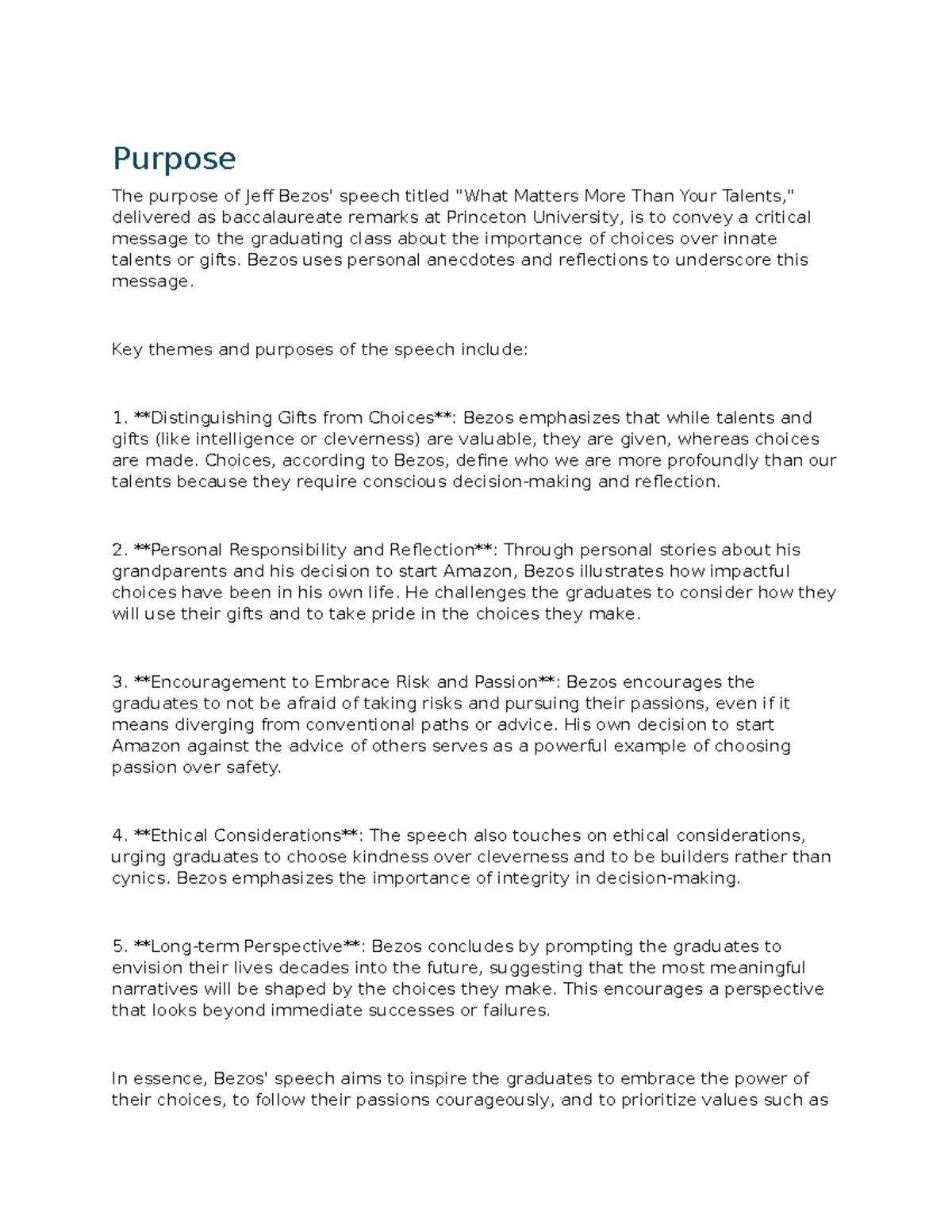 Jeff Bezos' Baccalaureate Speech: Choices Over Talents Explained - Studocu