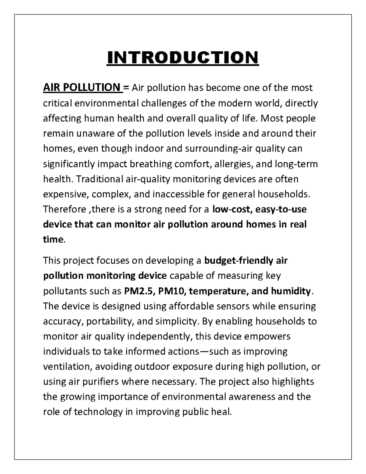 Air Pollution Monitoring Device: A Mini Project (Course Code: ISH-101 ...