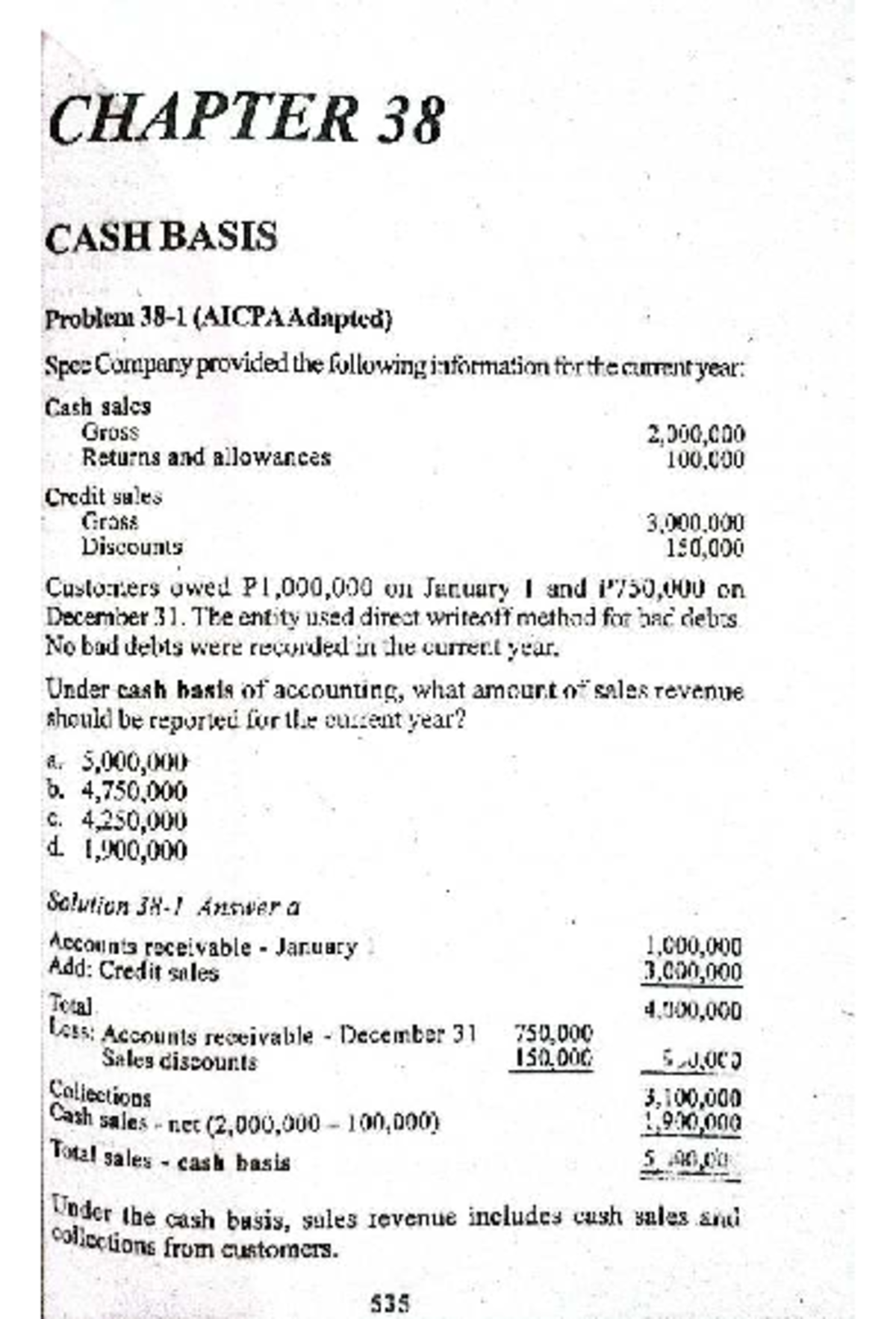 Chapter 38 Cash Basis Accounting Problems (AICPA Adapted) - Studocu