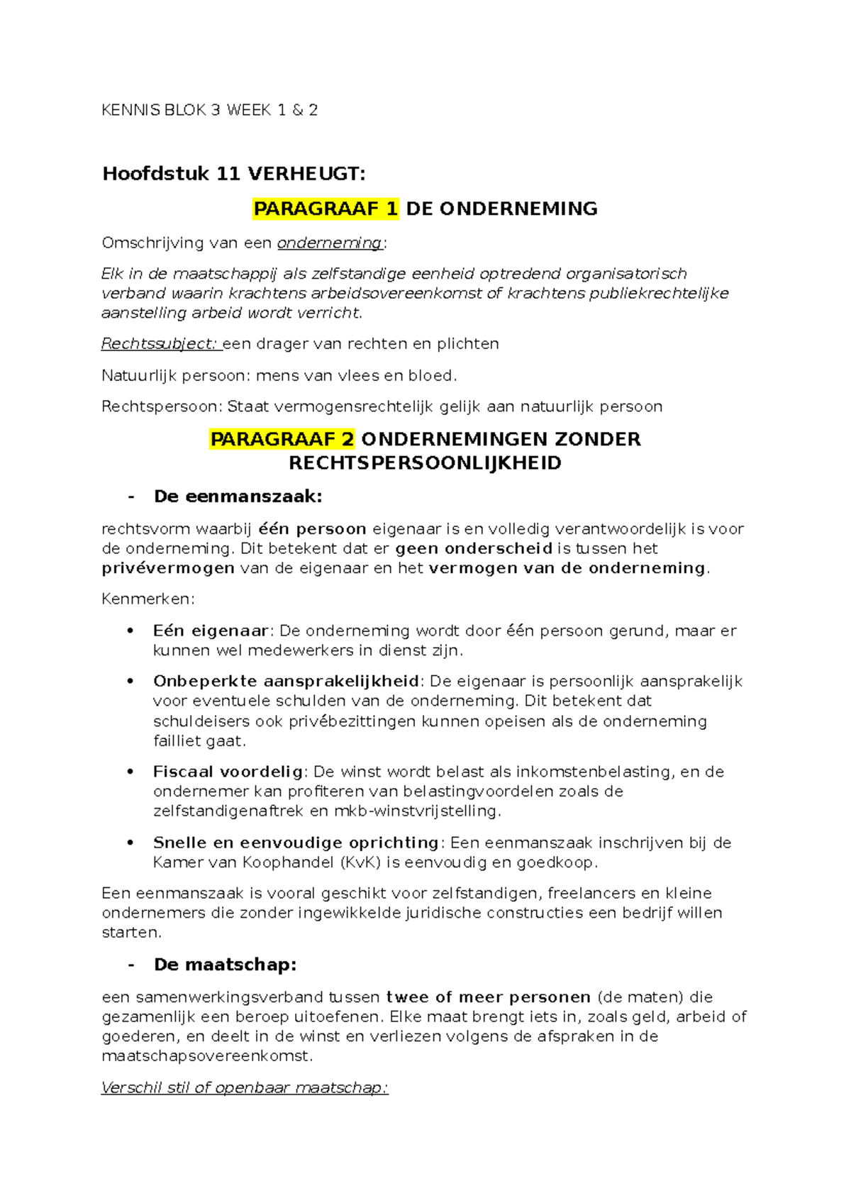 Kennis Blok 3 Week 1 & 2: Hoofdstuk 11 Ondernemingen en ...