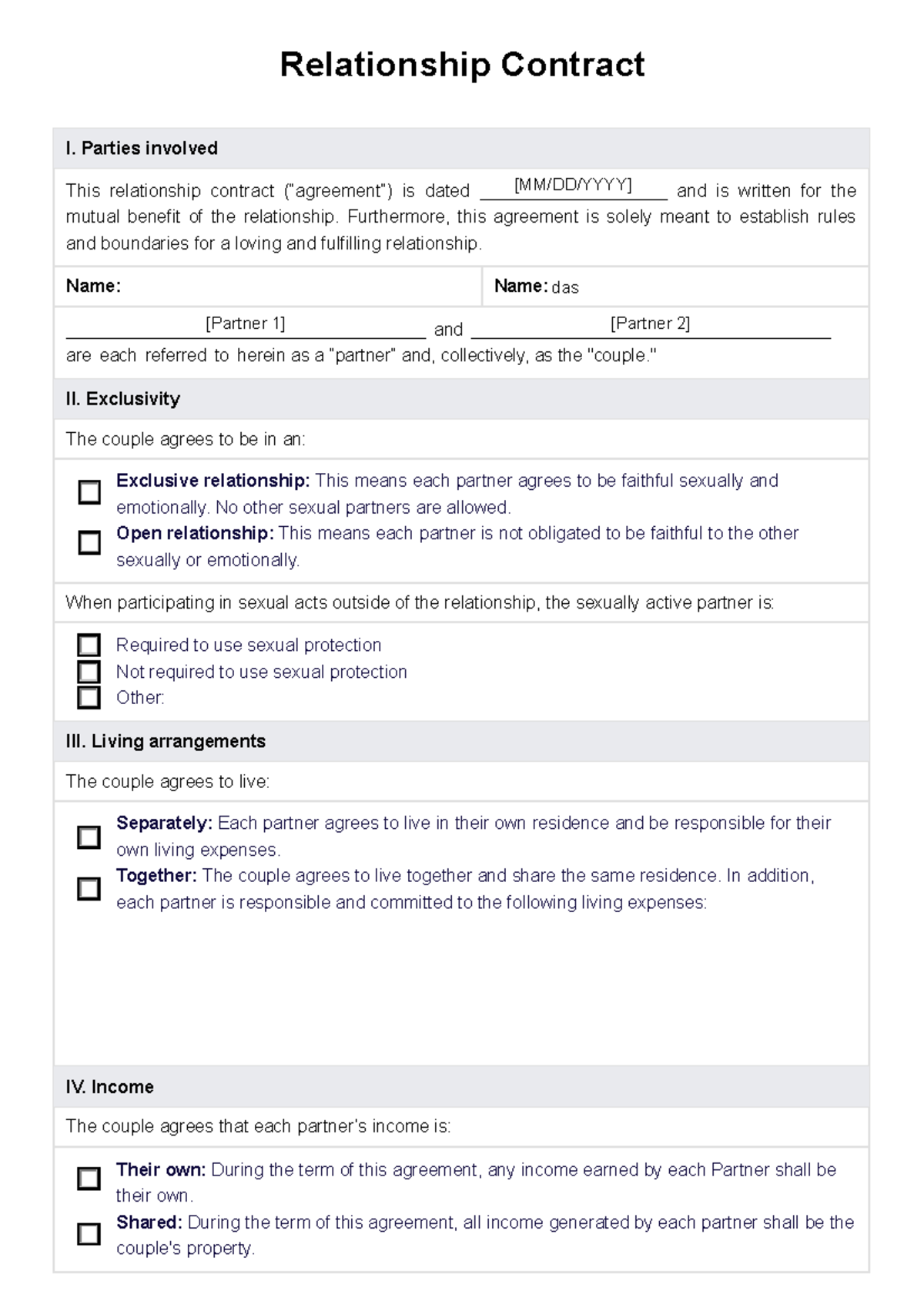 Relationship Contract I: Guidelines for Couples' Agreement - Studocu