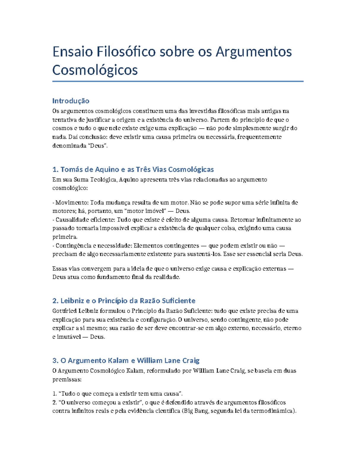 Ensaio Filosófico: Argumentos Cosmológicos e suas Críticas - Studocu