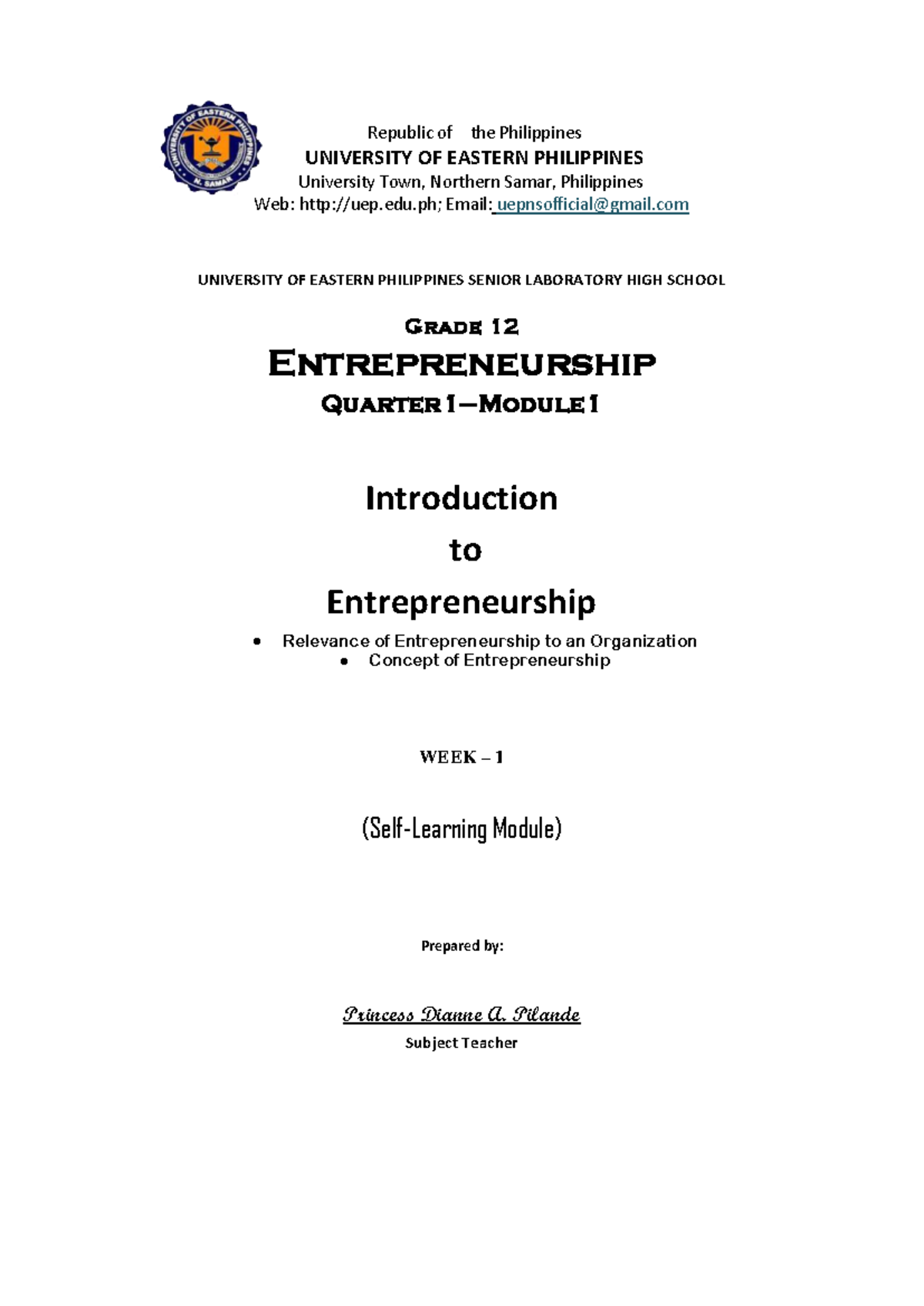 Modular Week 1 Entrepreneurship (ENTREP 12) Revised Edition - Studocu