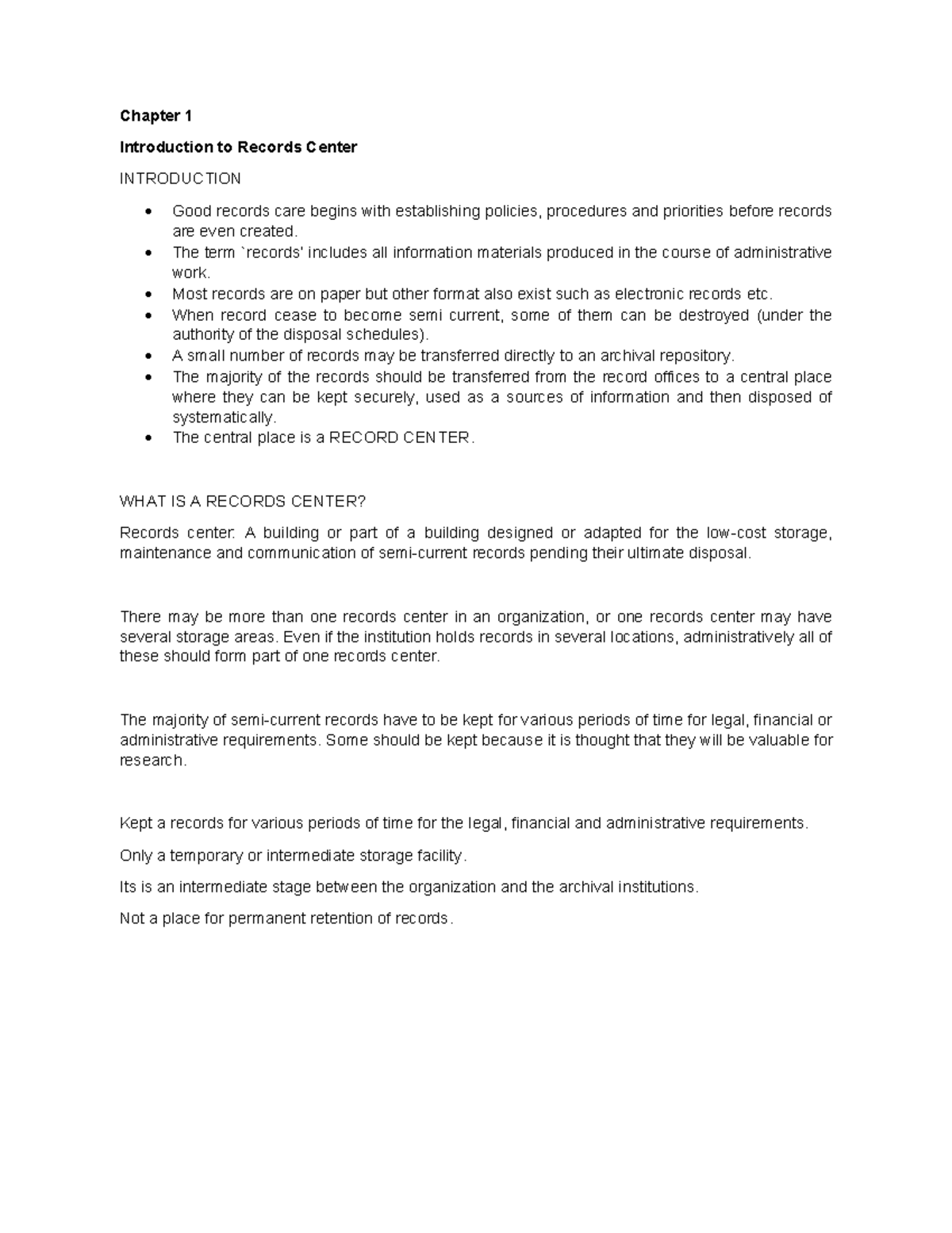 Notes IMD224 RC - Management of Record Center (IMD 224) - Chapter 1 ...