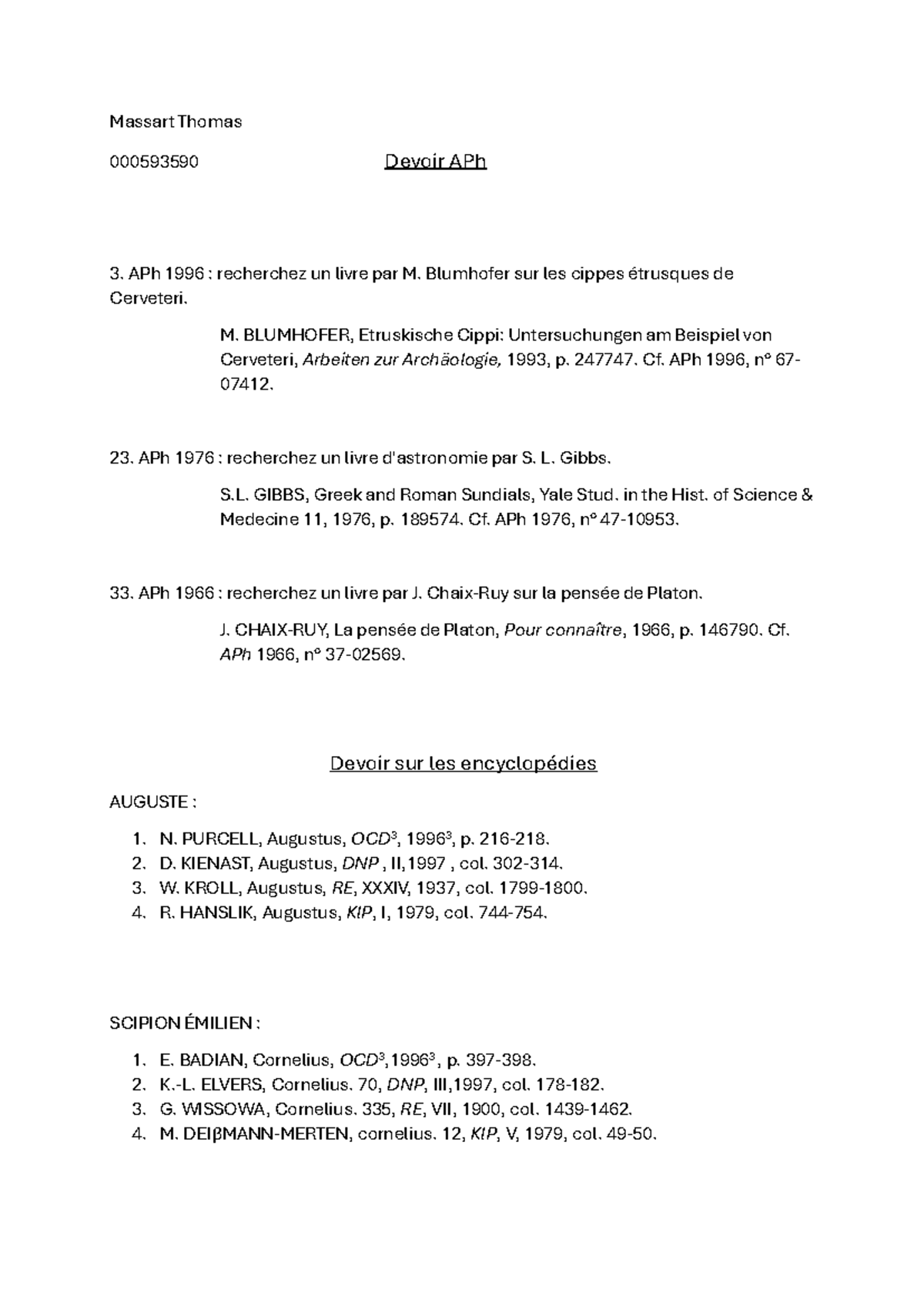 Devoir APh et Encyclopédies: Références et Recherches - Studocu