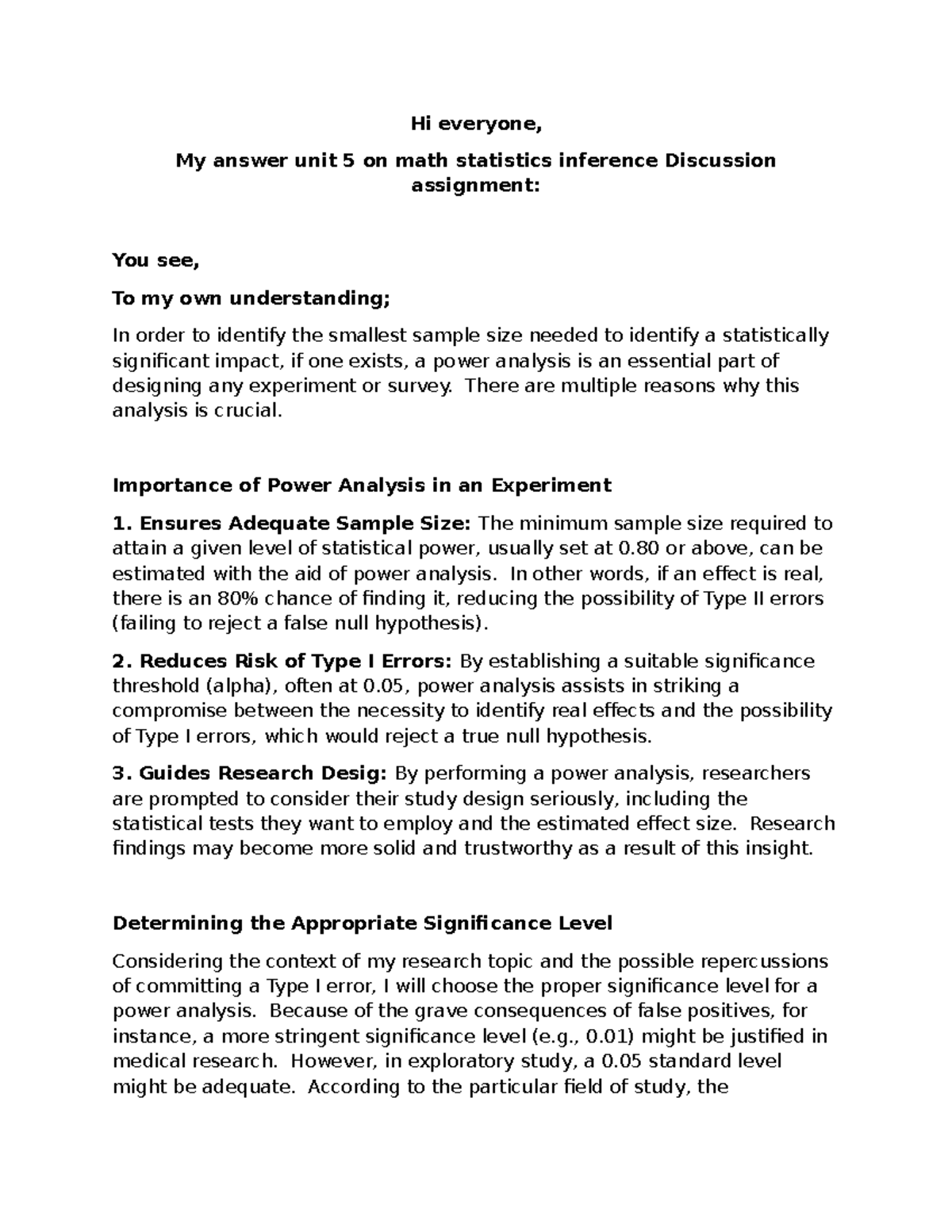 Math Statistics Inference [Unit 5] Discussion Assignment Insights - Studocu
