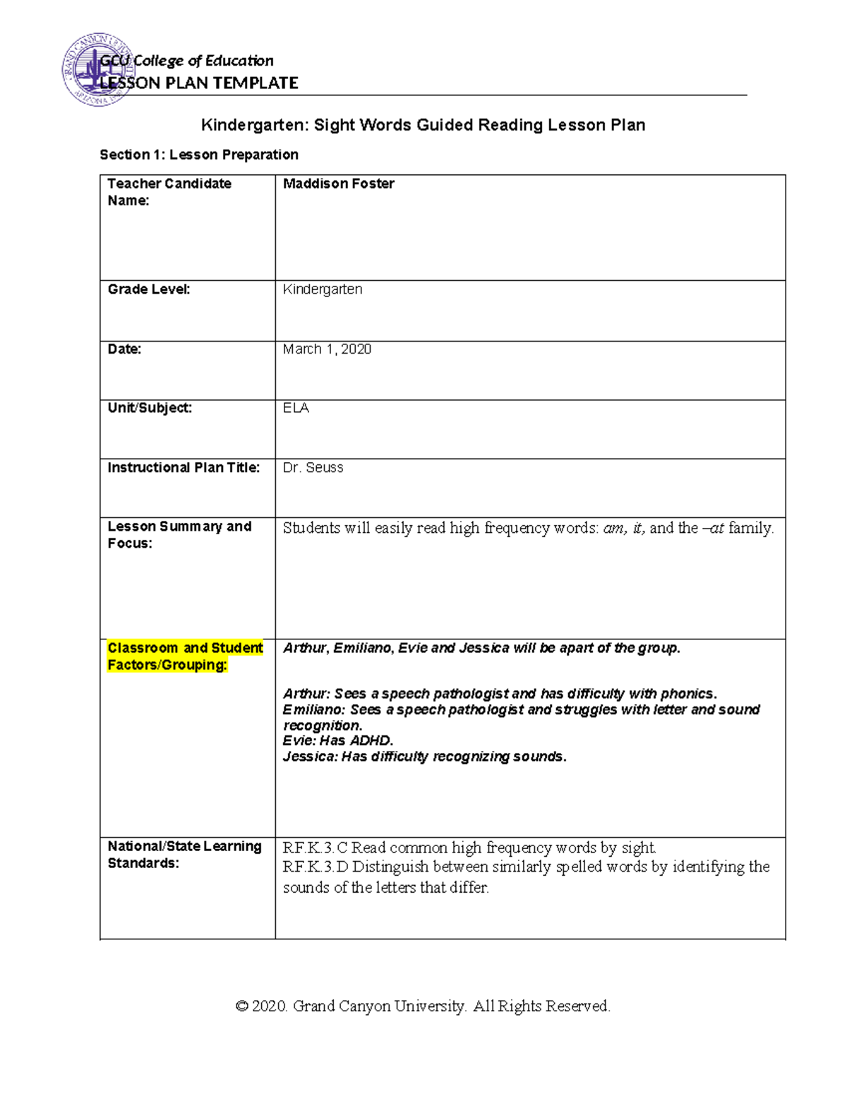 SPD-208 RS T5 Guided Reading Lesson Plan for Kindergarten Sight Words ...
