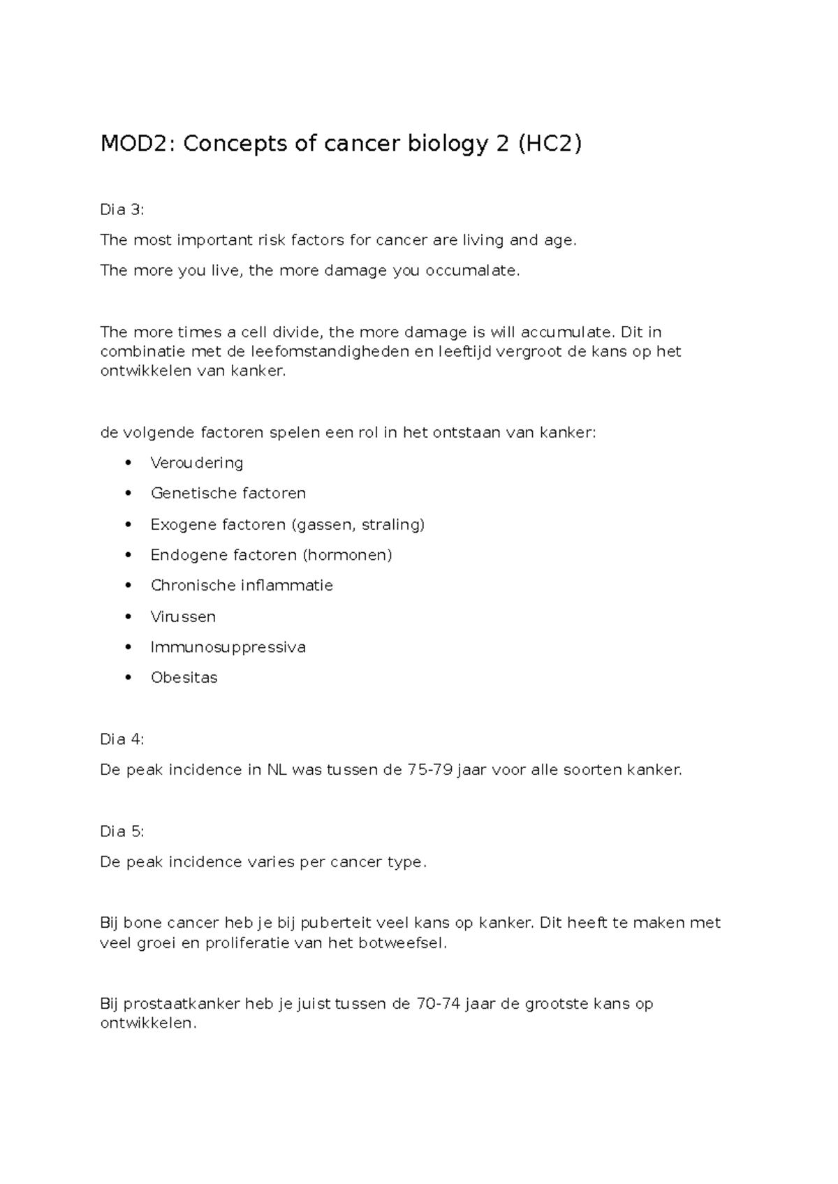 MOD2 HC2 Final Exam Notes on Cancer Biology Concepts - Studeersnel
