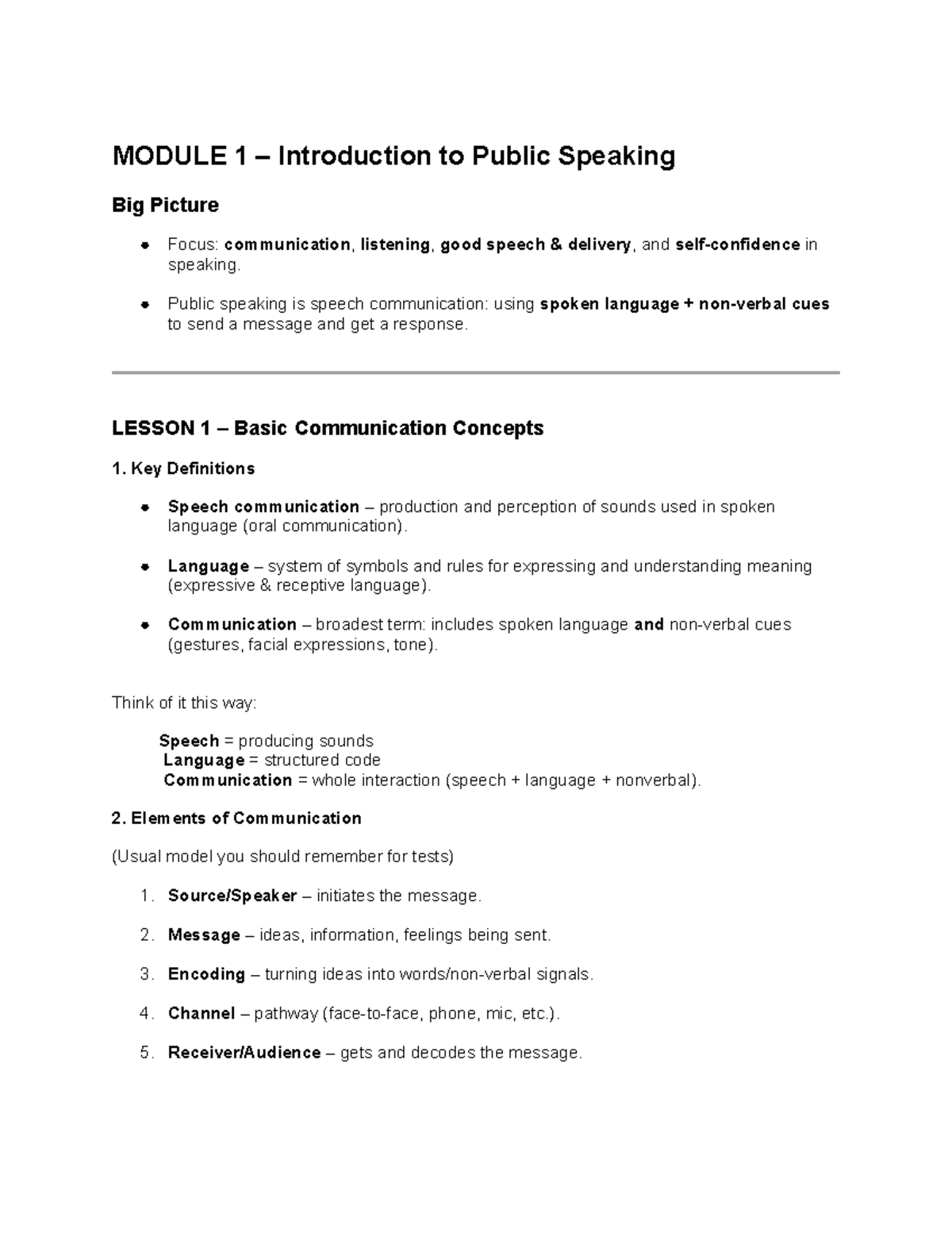 MODULE 1 & 3: Comprehensive Review of Public Speaking & Theater Basics ...