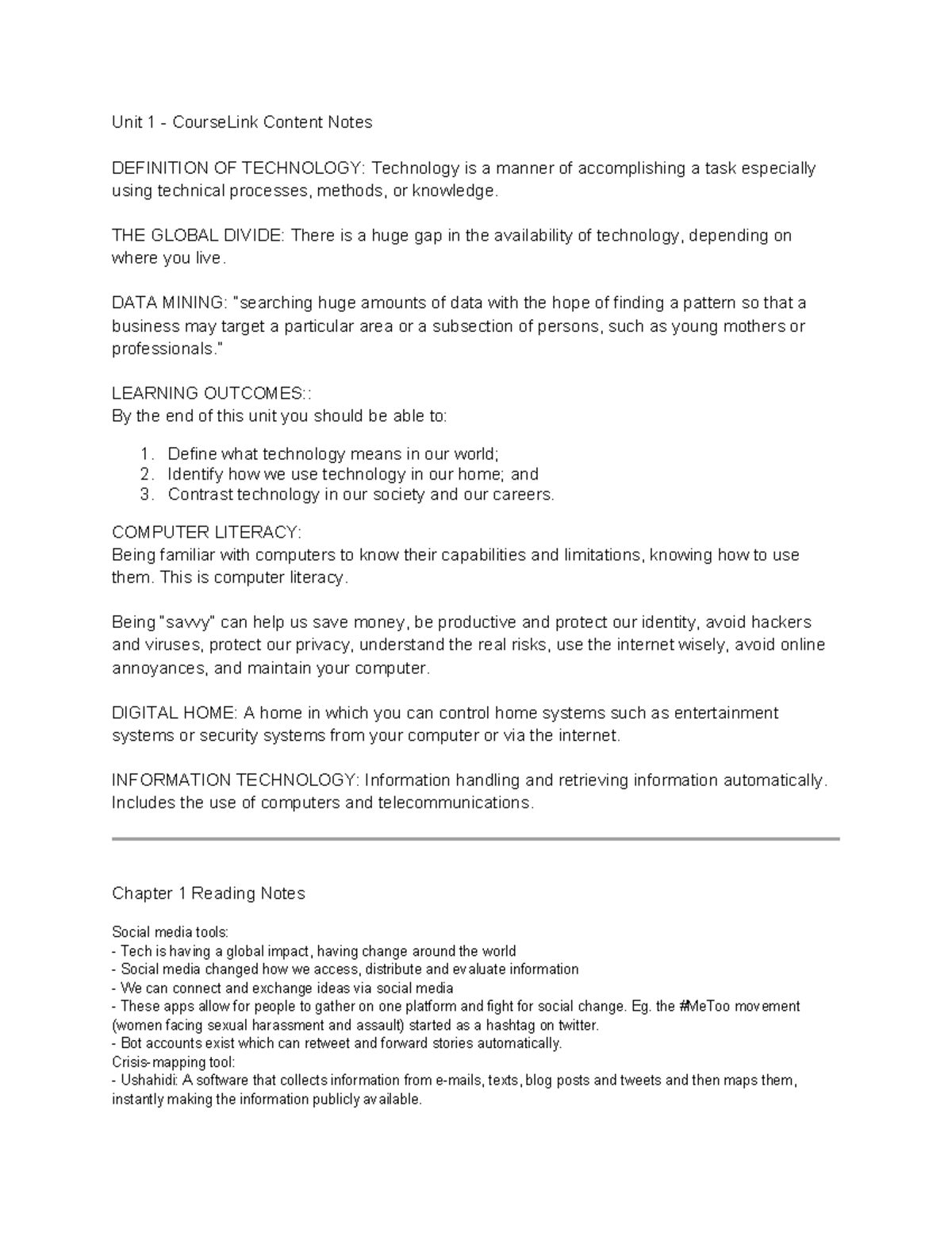 Week 1 CIS - Unit 1 Chapter 1 Technology and Its Global Impact Notes ...
