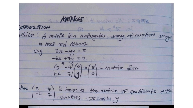 MATRICES: Introduction and Solutions for Study (MATH 101) - Studocu