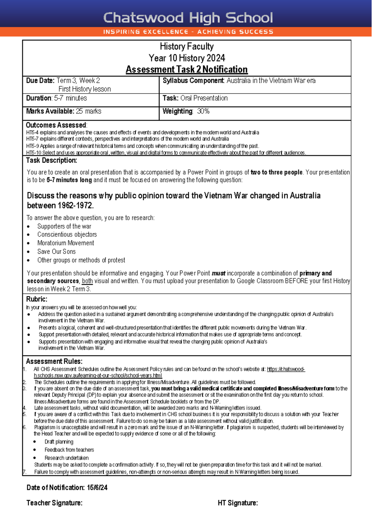 Year 10 History Assessment Task 2 2024: Vietnam War Presentation - Studocu