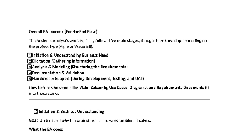 Overall BA Journey: Key Stages & Tools in Business Analysis - Studocu