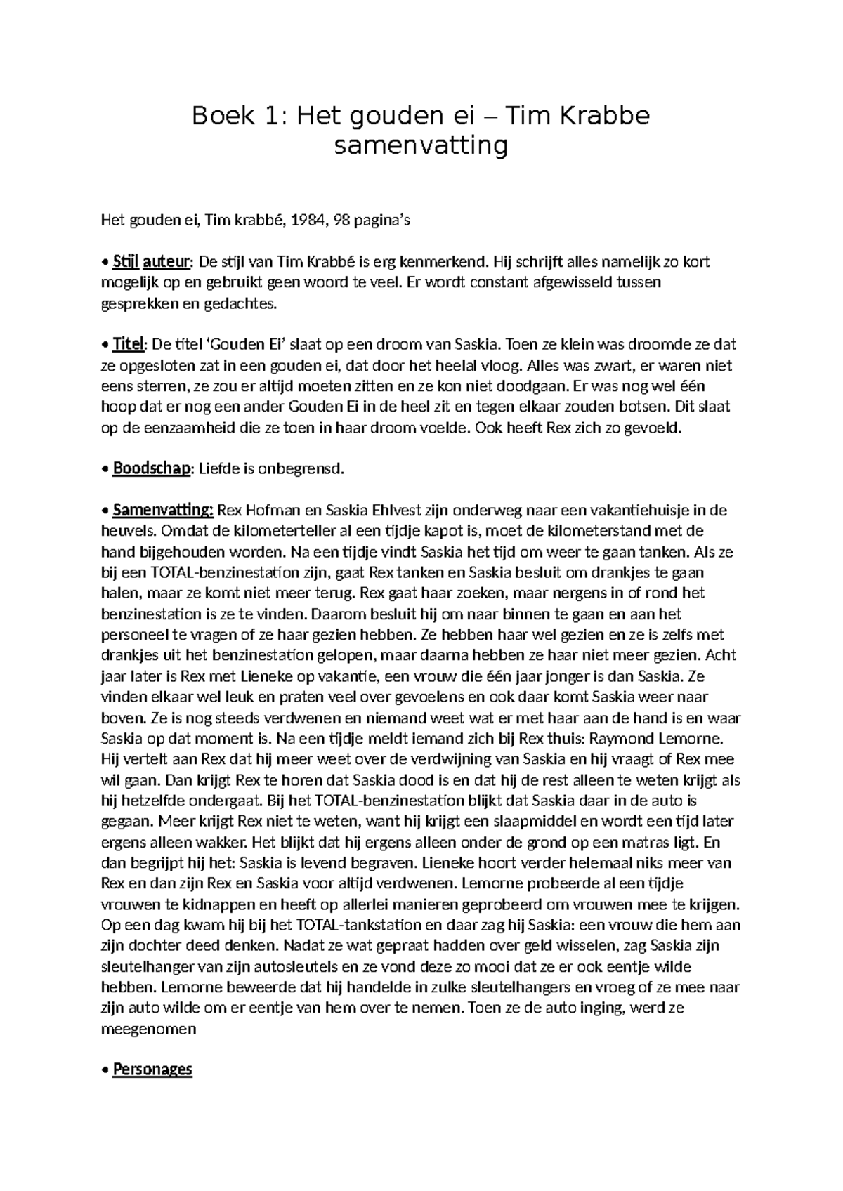 Het gouden ei samenvatting - Boek 1: Het gouden ei – Tim Krabbe ...