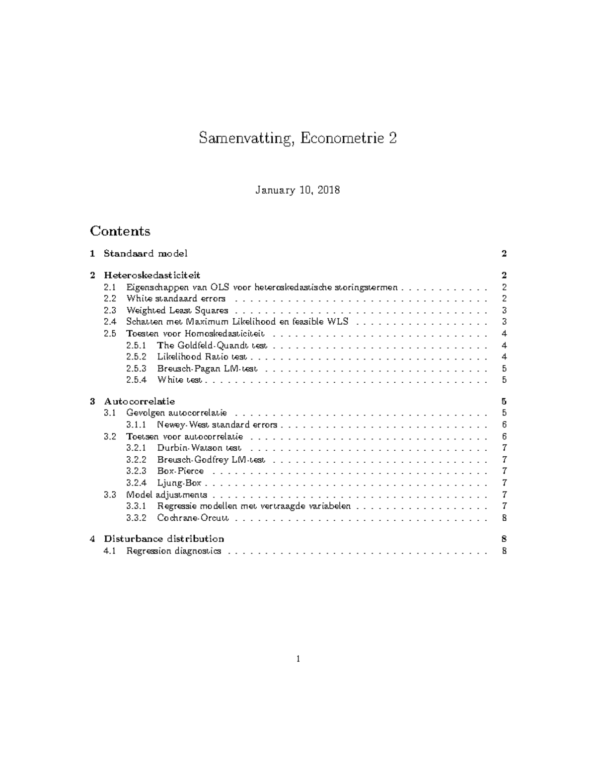 Samenvatting Econometrie 2 - Belangrijke Concepten en Modellen ...