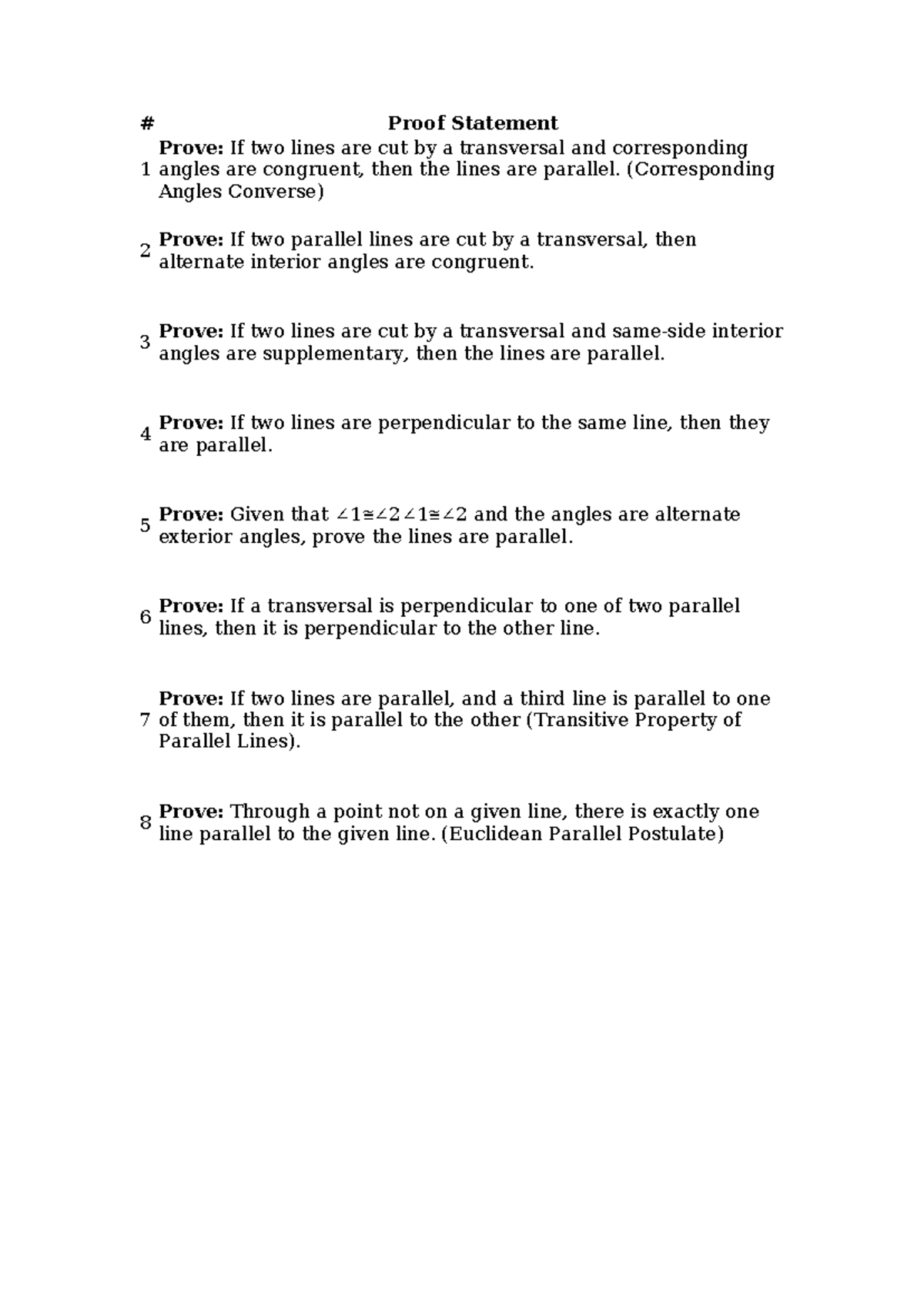 Parallel Lines Proofs: Theorems and Congruence (Geometry 101) - Studocu