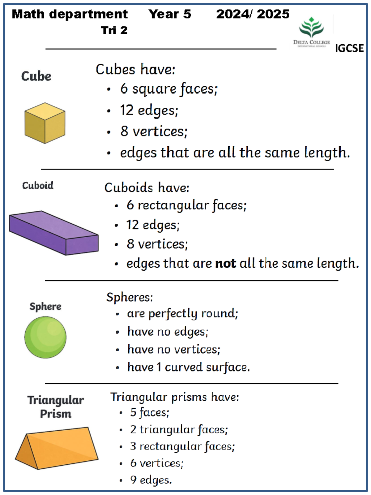 Math Dept Year 5 2025 Tri 2 IGCSE Geometry Shapes Overview - Studocu