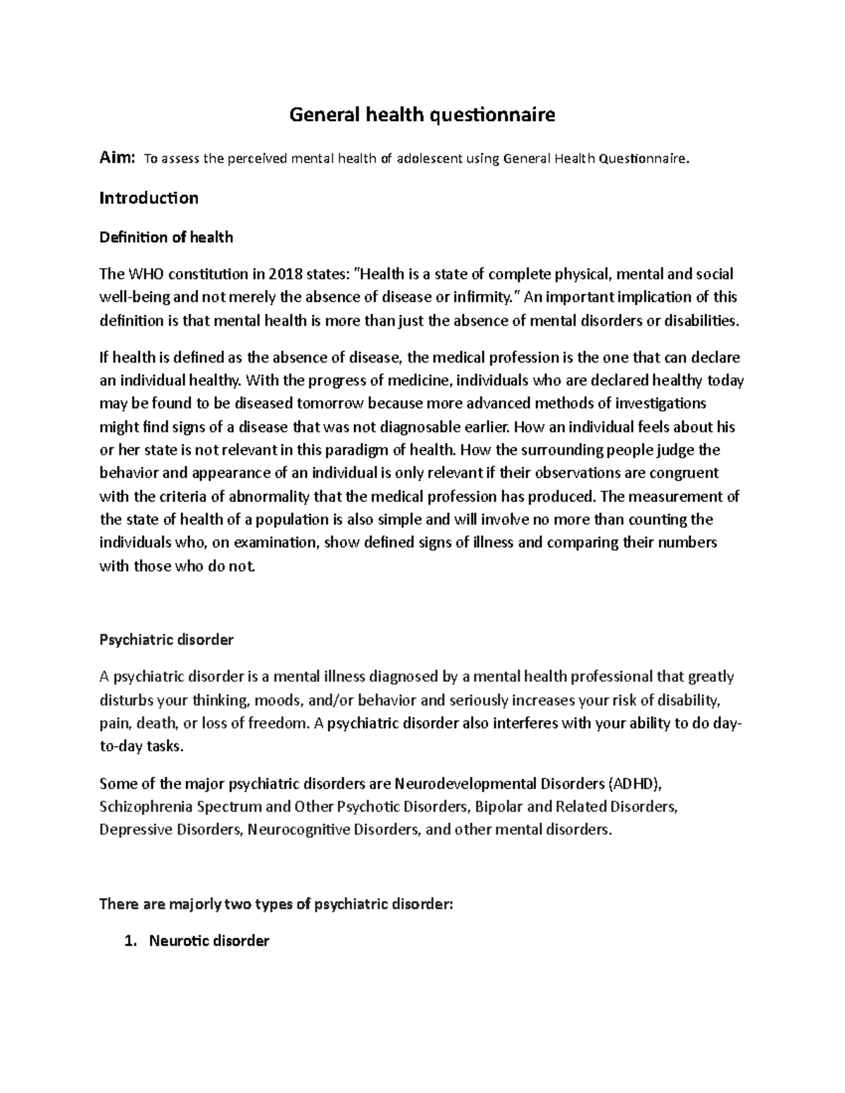 Adolescent Mental Health Assessment Using General Health Questionnaire ...