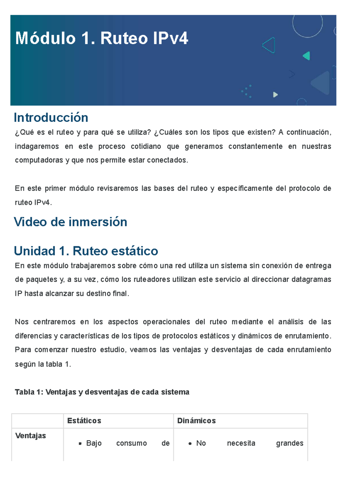 Módulo 1: Introducción al Ruteo IPv4 y Protocolos de Enrutamiento - Studocu