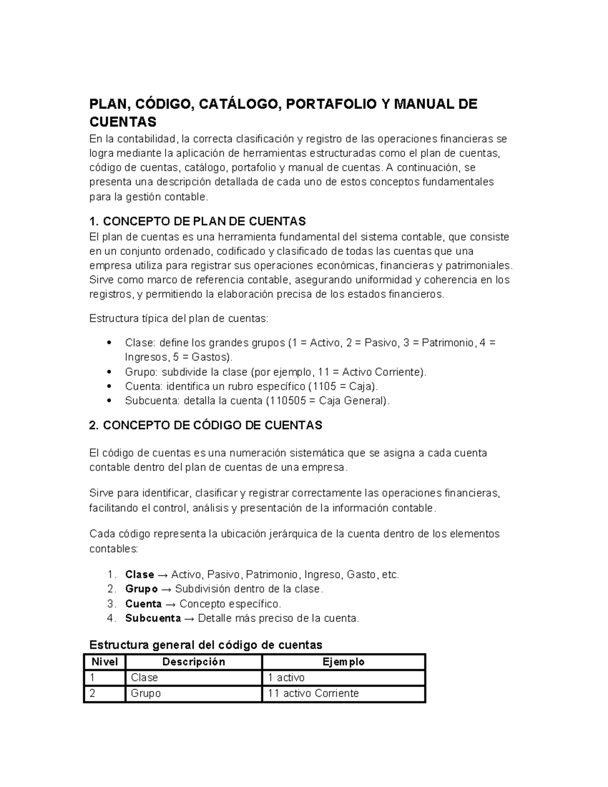 PLAN DE CUENTAS Y MANUAL DE CUENTAS EN CONTABILIDAD - Studocu
