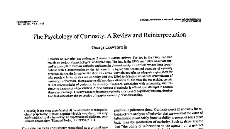 Psychological Bulletin 1994: The Psychology of Curiosity - A ...
