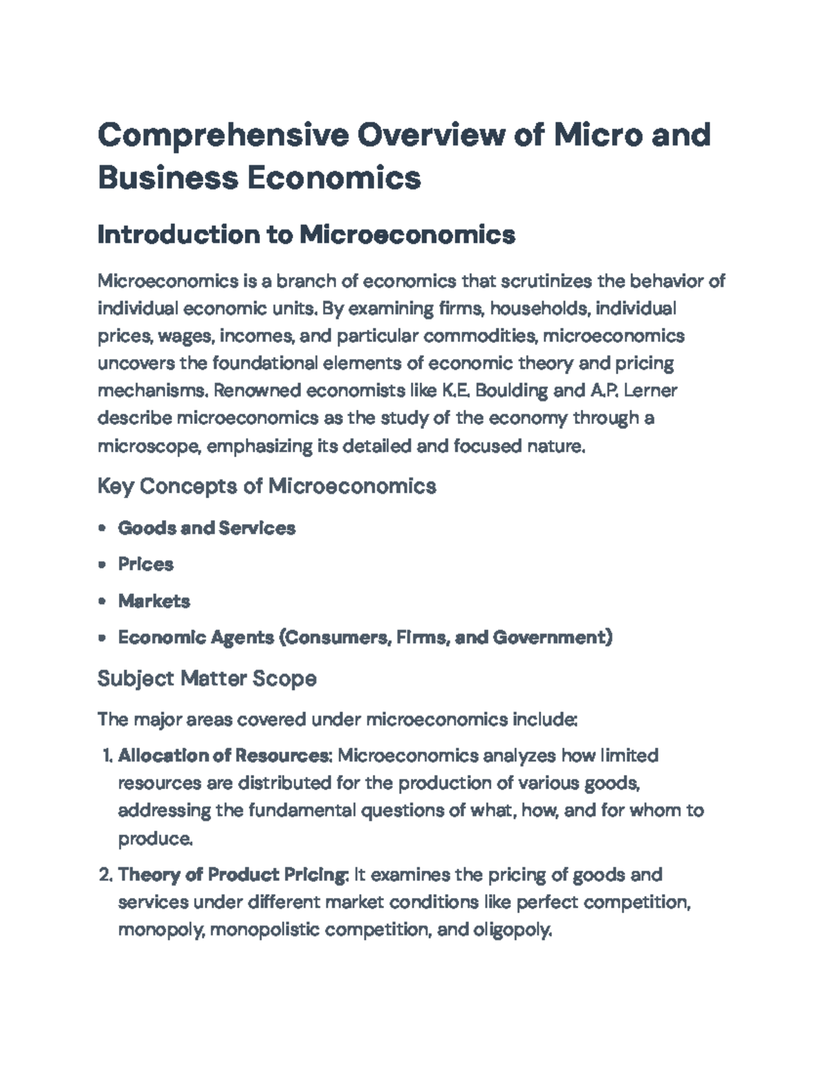 Comprehensive Overview of Micro and Business Economics Concepts ...