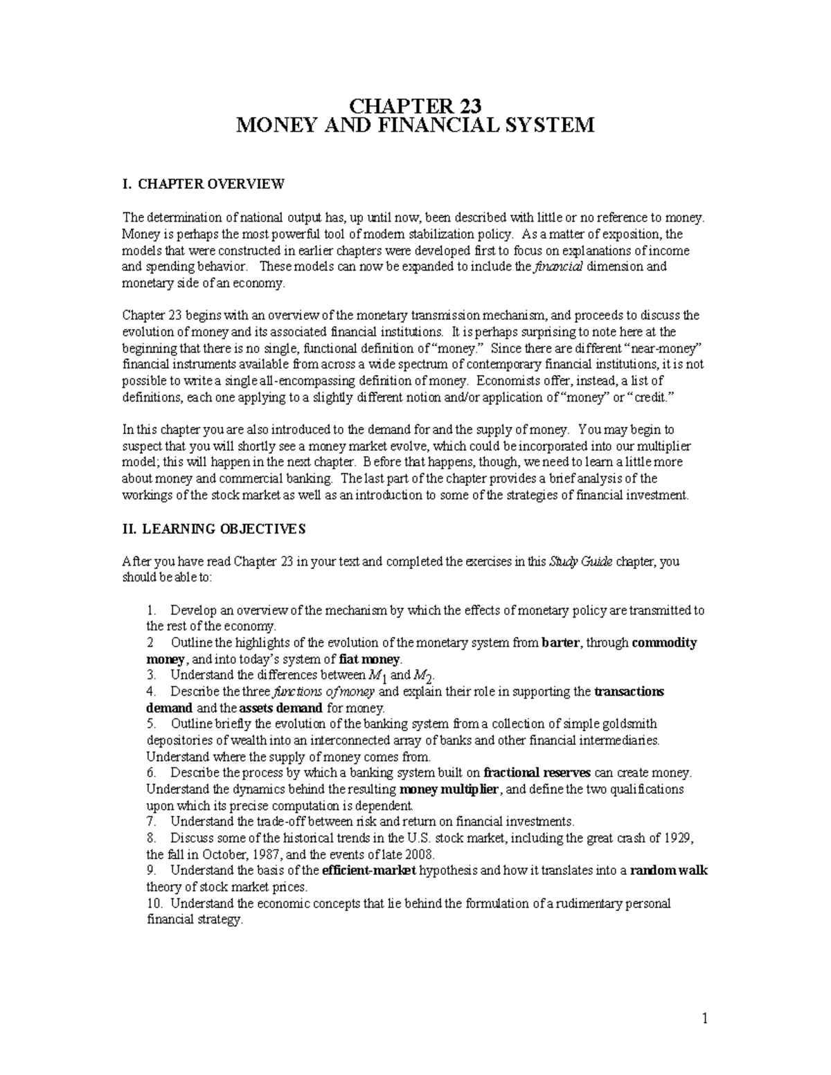 CHAPTER 23: MONEY AND FINANCIAL SYSTEM - OVERVIEW AND KEY CONCEPTS ...