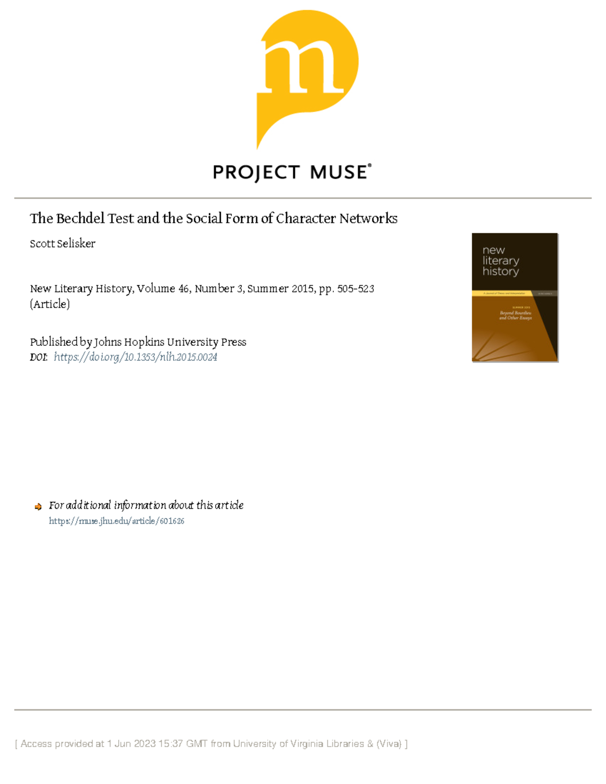 The Bechdel Test and Character Networks in Feminist Criticism (ENG 201 ...