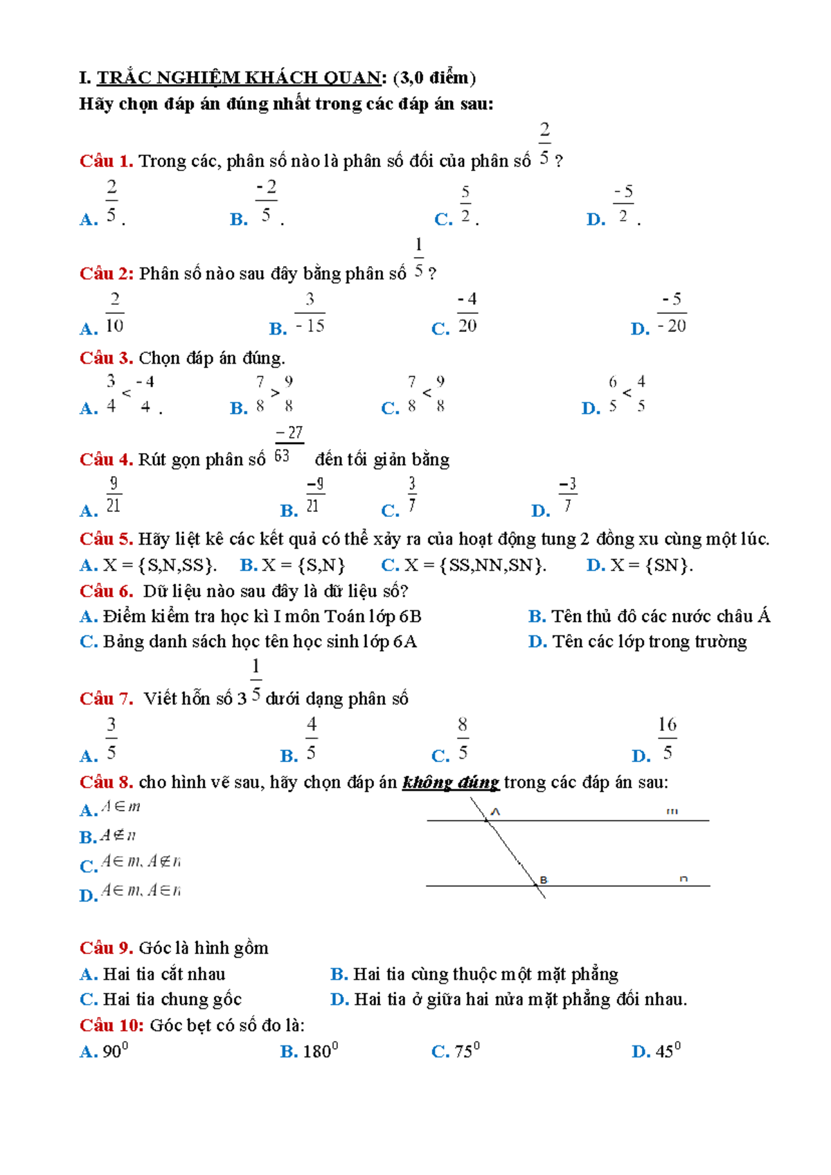 ĐỀ ÔN TẬP CUỐI HỌC KỲ II MÔN TOÁN 6 (Thời gian làm bài: 90 phút) - Studocu