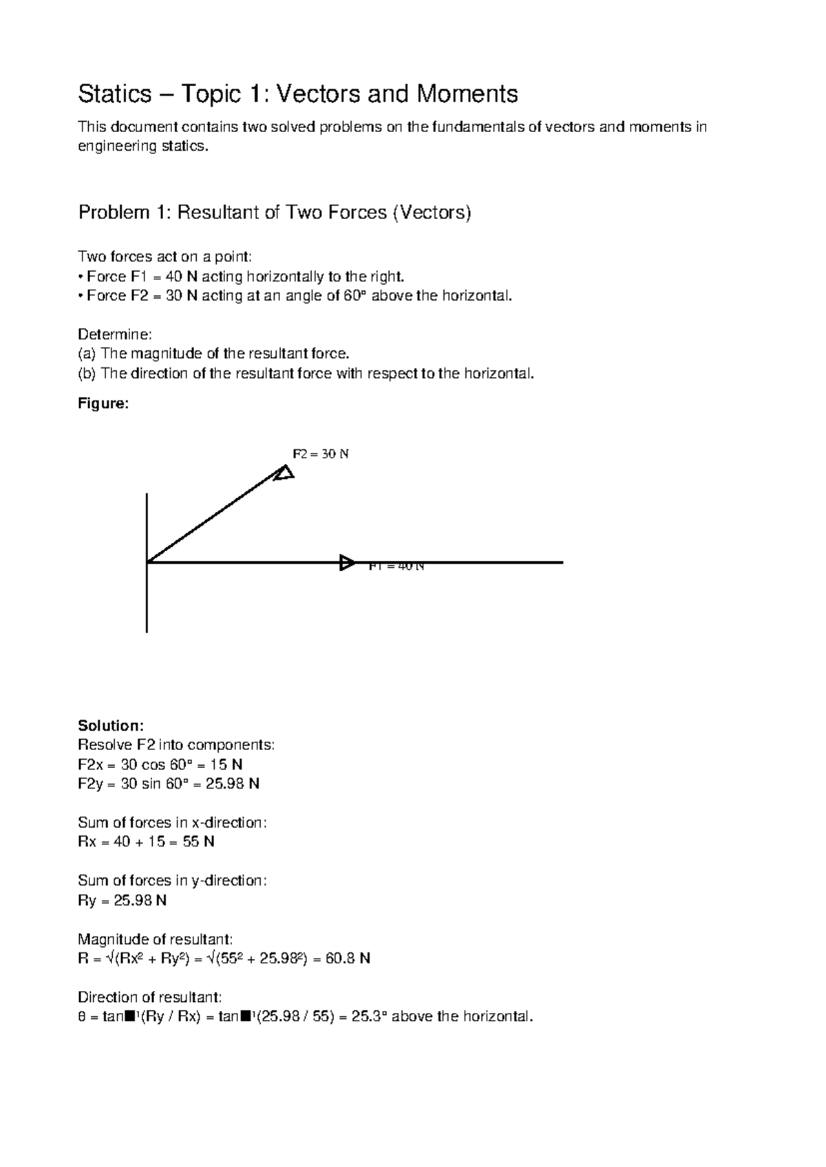 Statics Final Exam: Vectors and Moments Solutions - Studocu