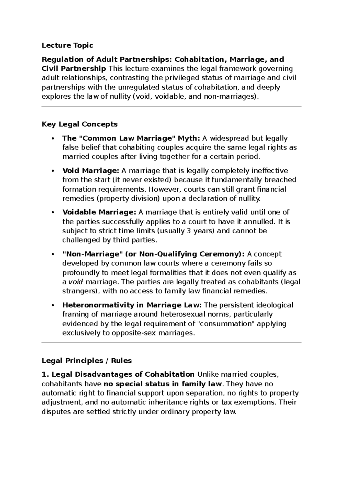 Fam Law Lec 3 - Regulation of Adult Partnerships: Marriage ...