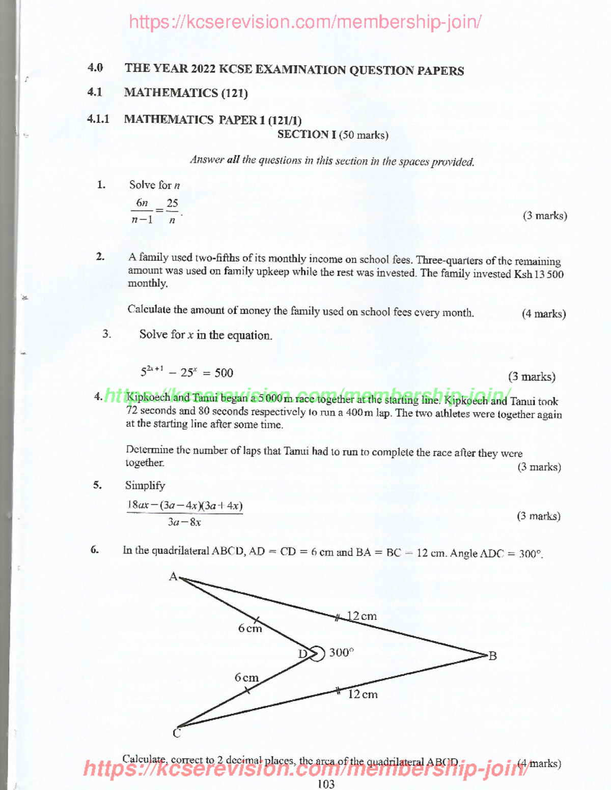KCSE 2022 Mathematics ALT.A Paper 1 & 2 Question Papers Analysis - Studocu