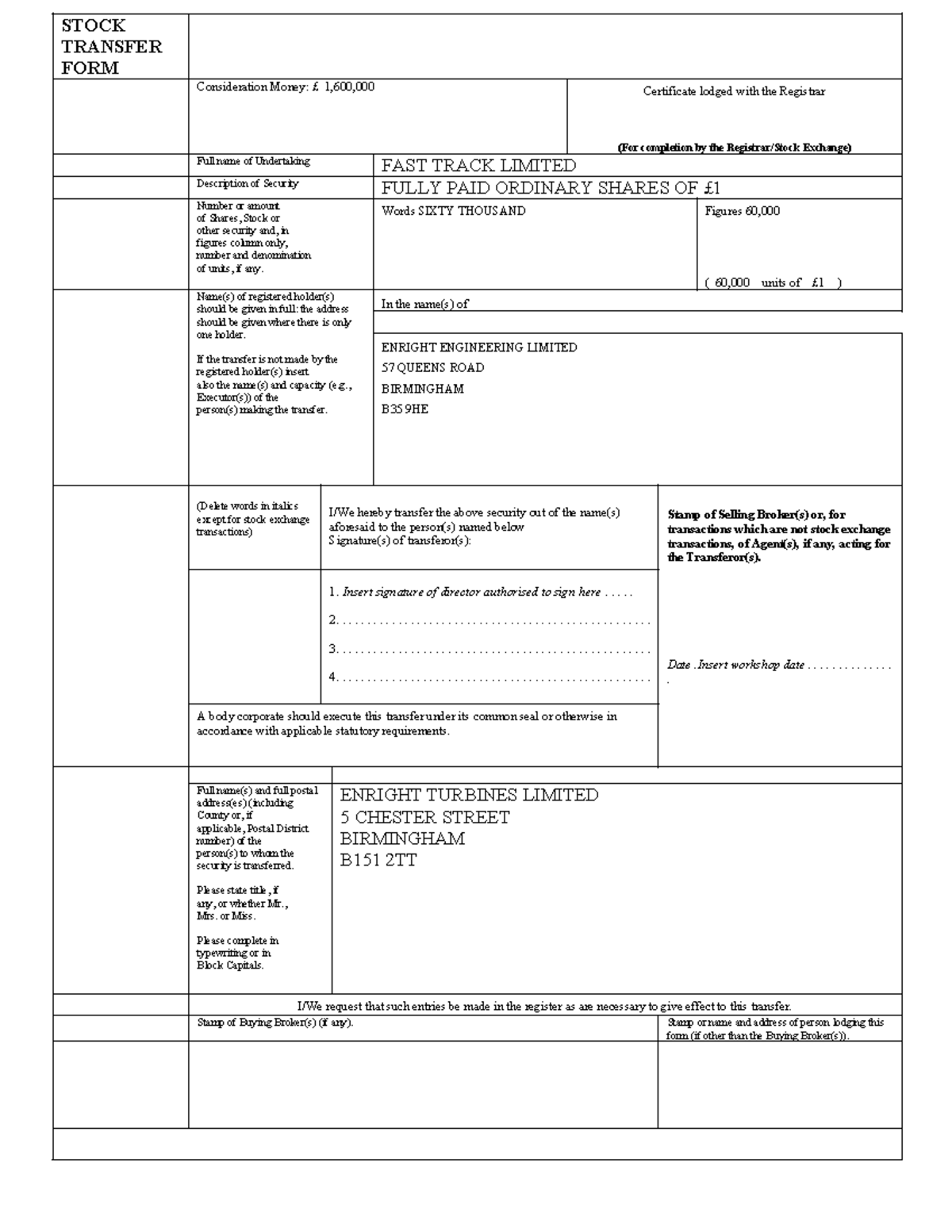 Unit 15 Exemplar Stock Transfer Form - STOCK TRANSFER FORM ...