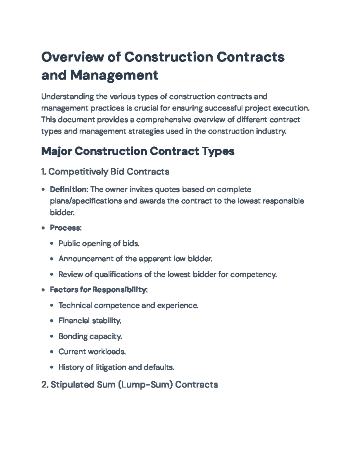 Overview of Construction Contracts and Management Practices - Overview ...