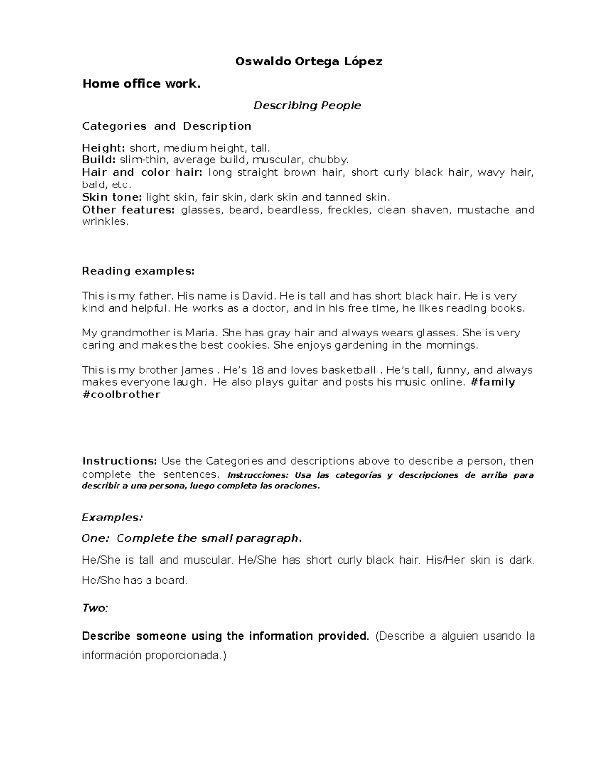 Describing People: Home Office Work Guide - Studocu