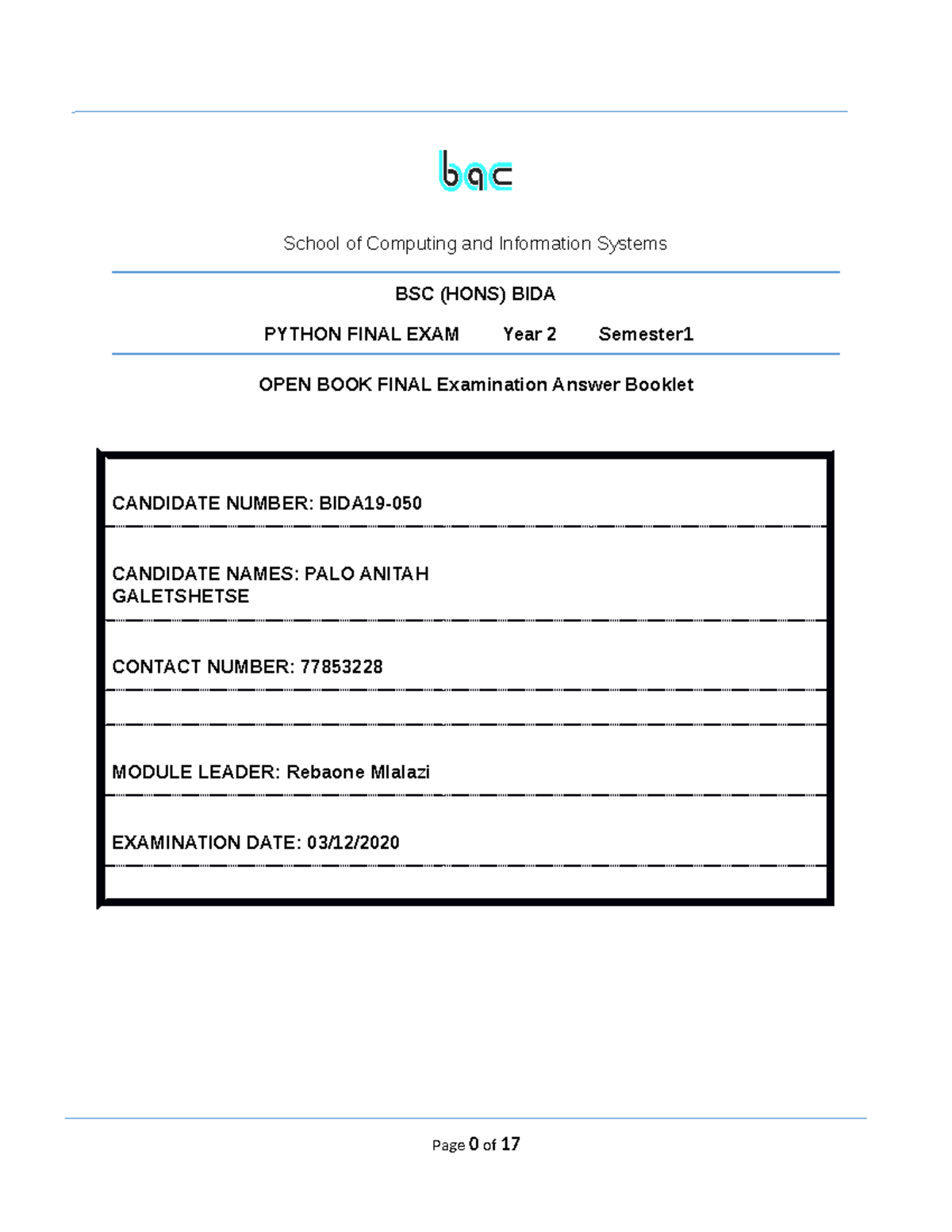 Python Final EXAM Booklet - School of Computing and Information Systems ...