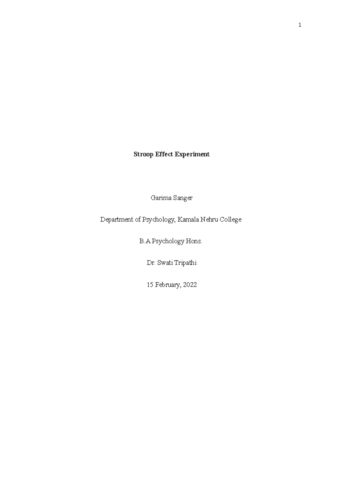 Stroop Effect Experiment: Understanding Cognitive Processes in Psychology - Studocu