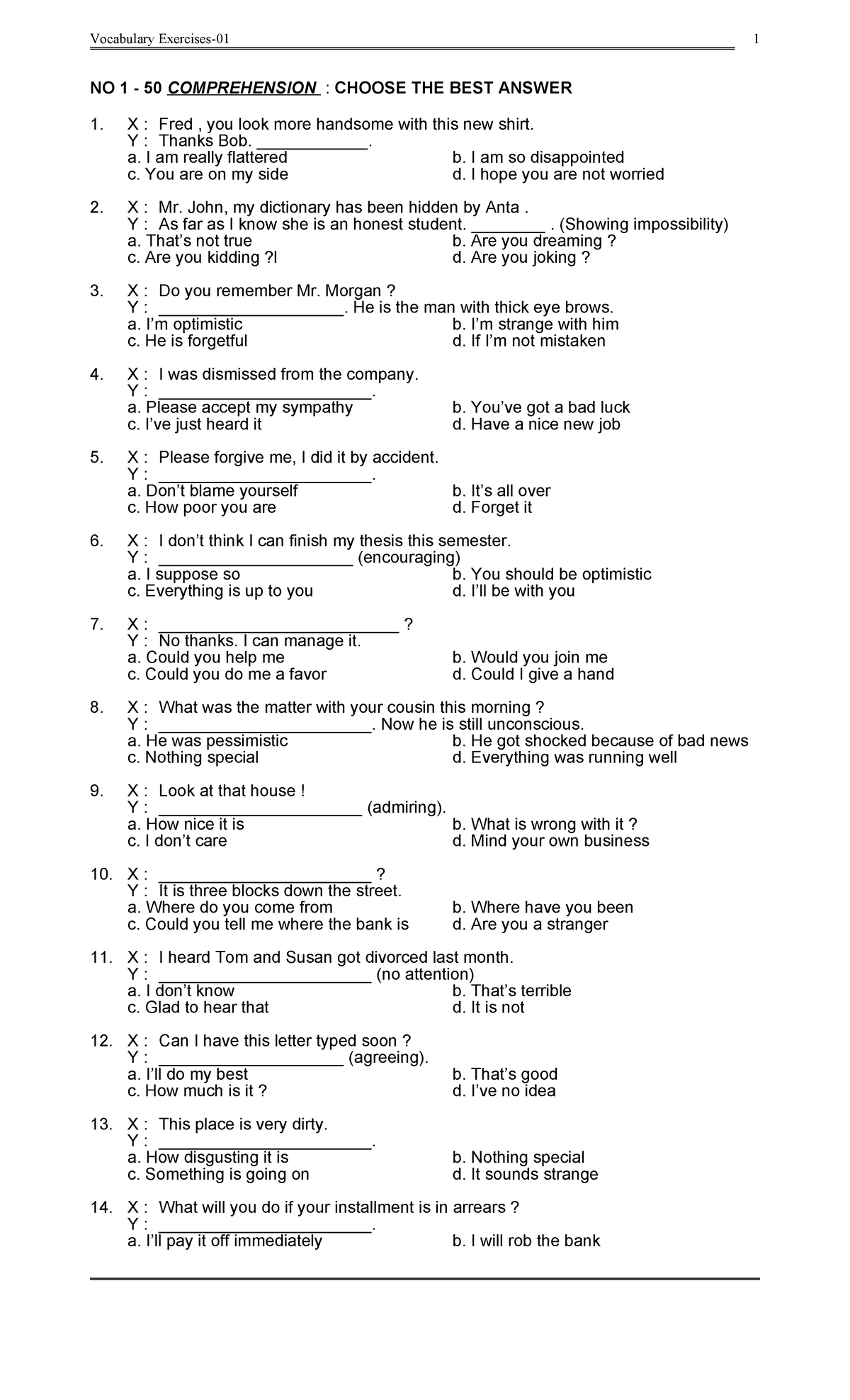 TOEFL Vocabulary Exercises: Comprehension & Best Answer Choices - Studocu