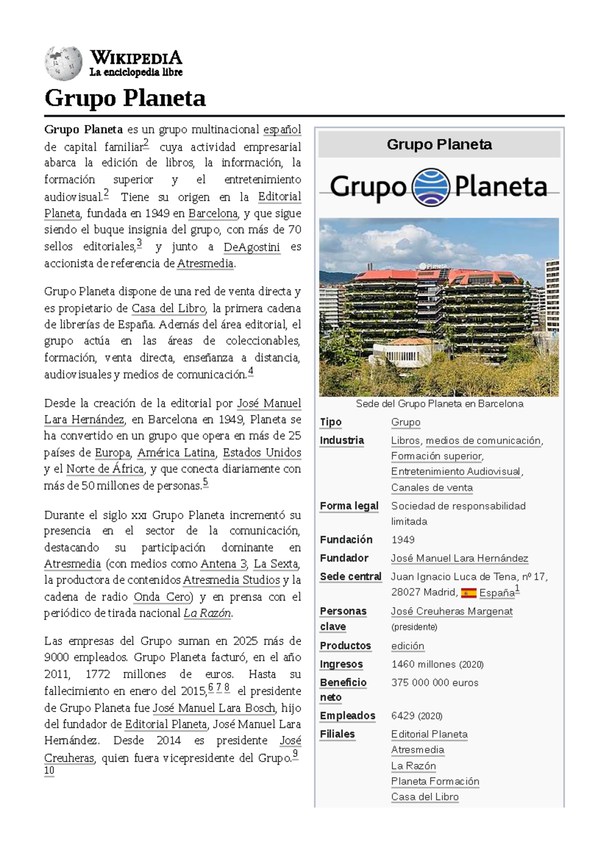 Grupo Planeta: Historia y Evolución del Grupo Multinacional - Studocu