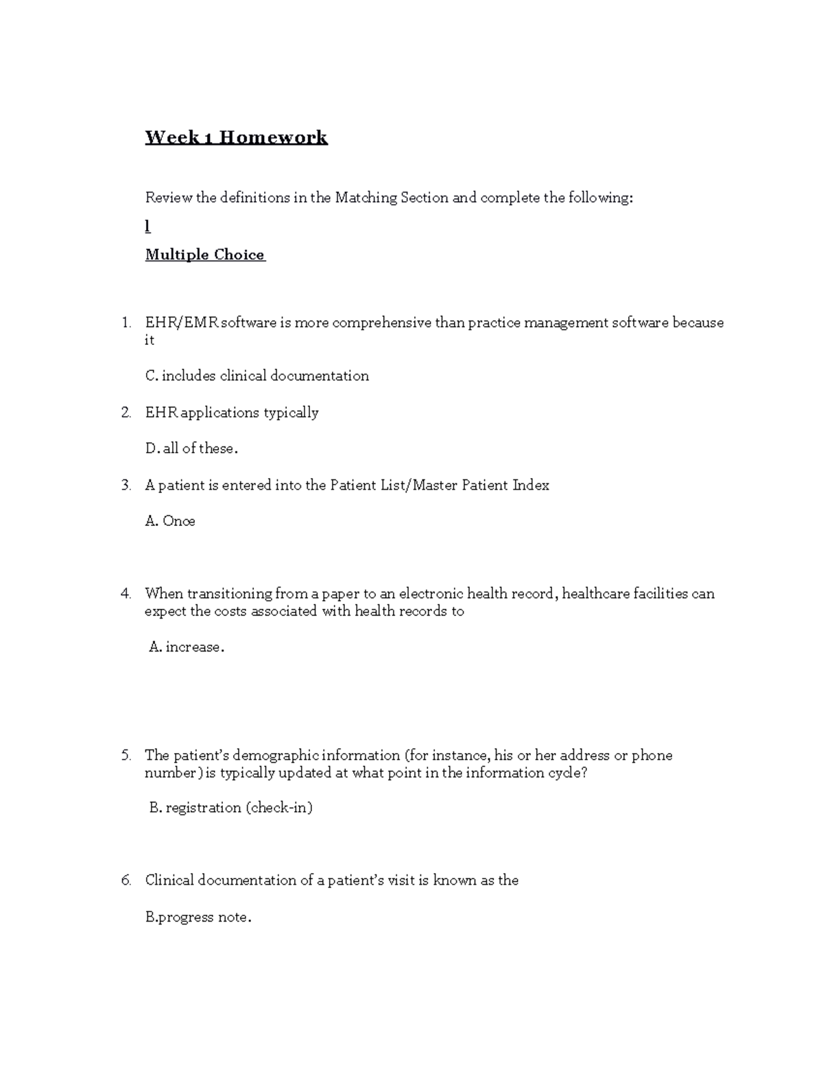 Week 1 Homework - Chapter 12 Health Insurance Essentials answer key ...