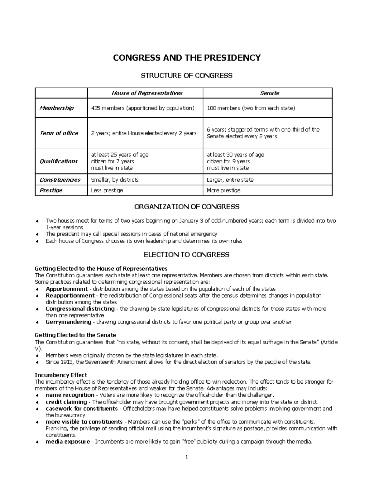Presidential Roles and Powers: Overview of Congress and Elections (AP ...