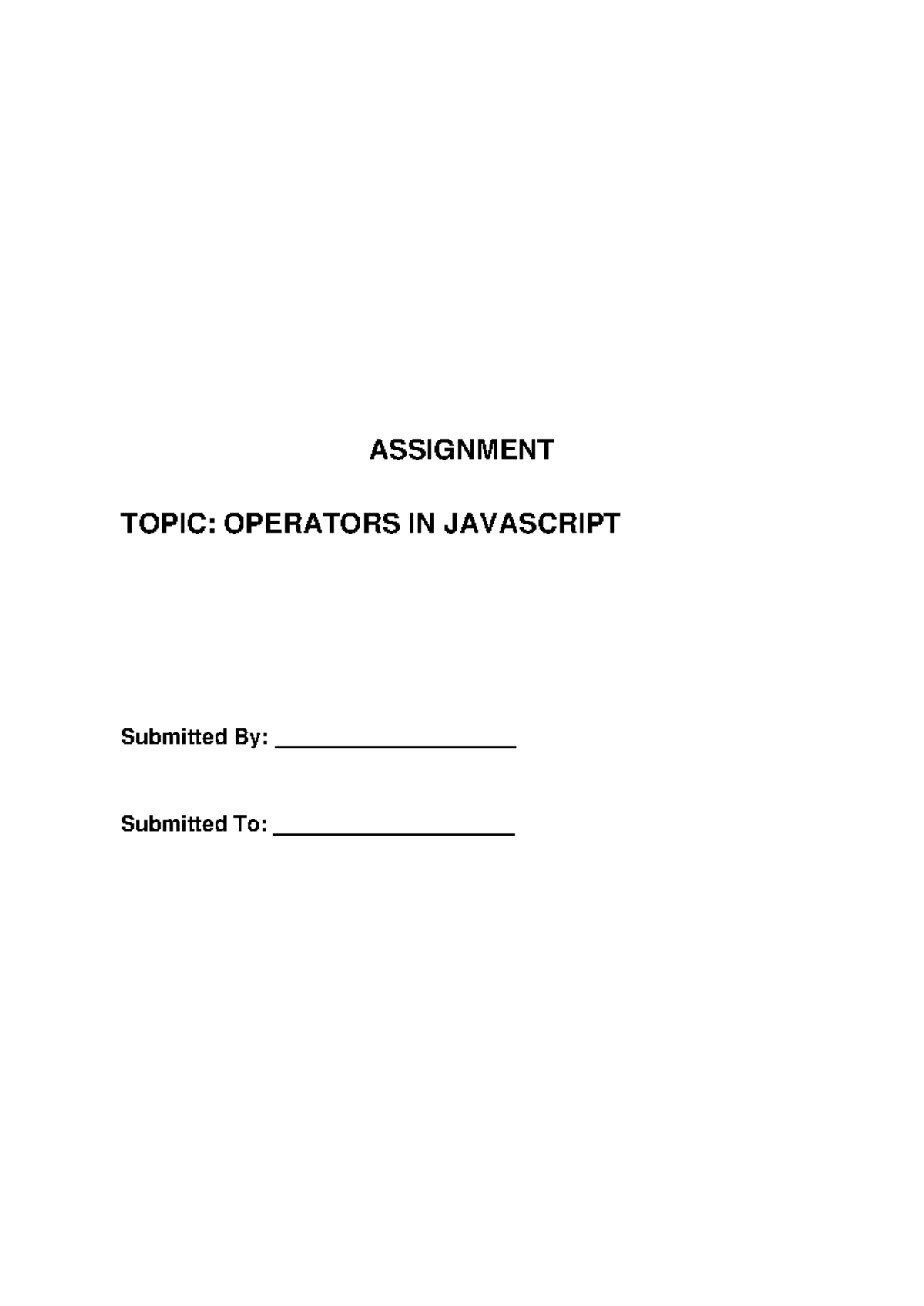 JavaScript Operators Assignment: Understanding Key Concepts - Studocu