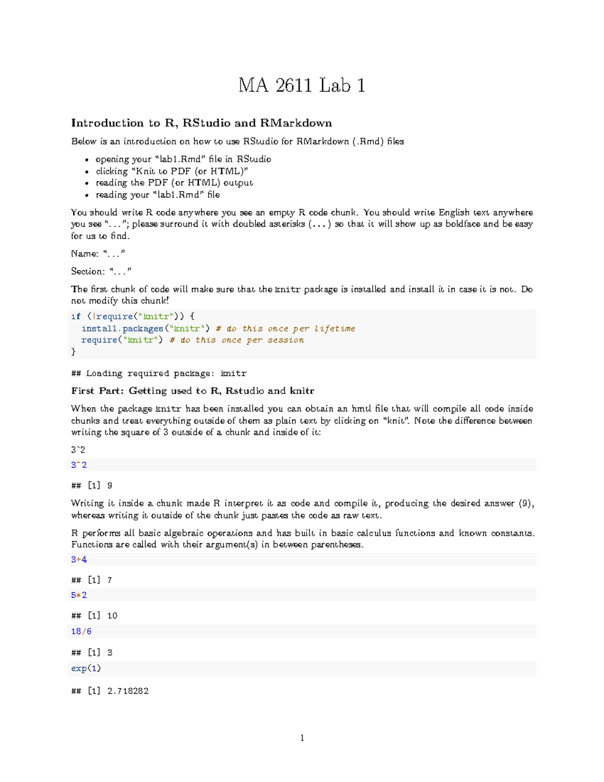 MA 2611 Lab 1: Intro to R, RStudio & RMarkdown Guide - Studocu