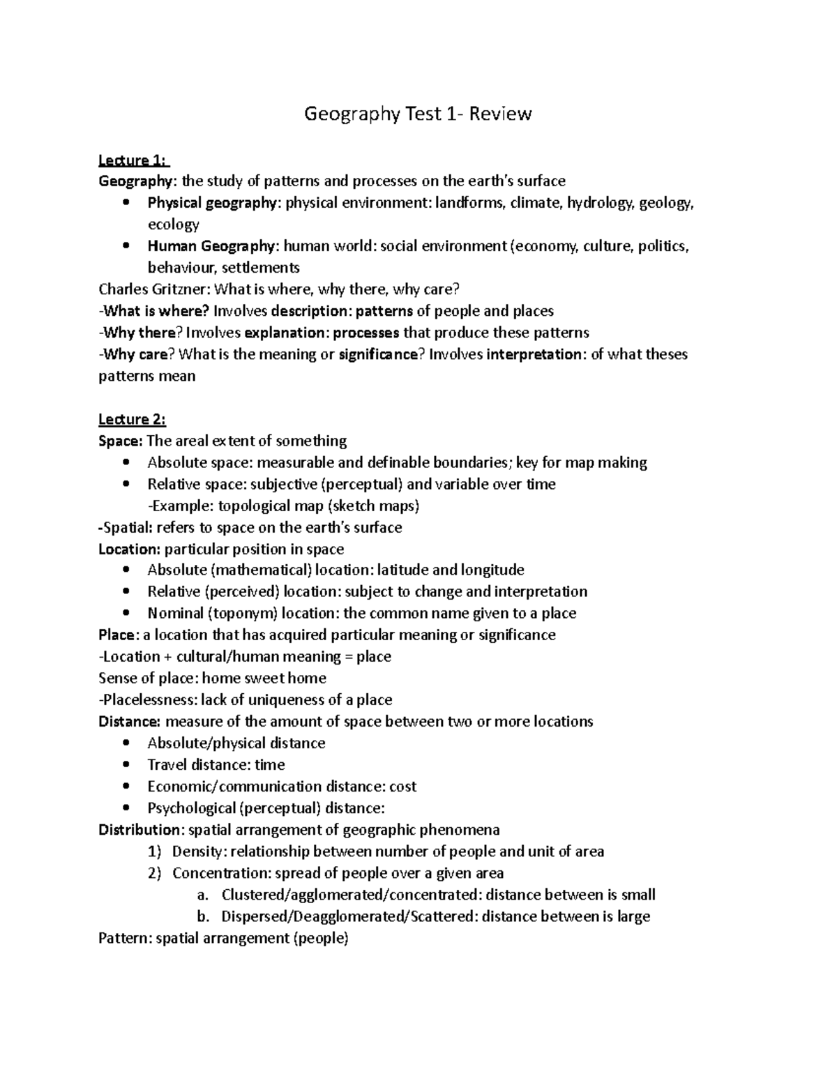 Geography Test 1 - Comprehensive Review Guide for Students - Studocu
