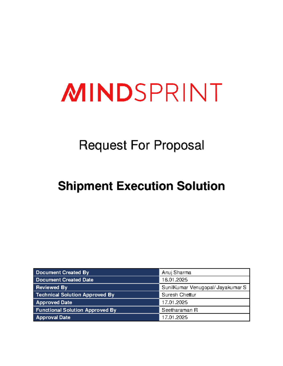 RFP - Shipment Execution Solution - Mindsprint - Request For Proposal ...