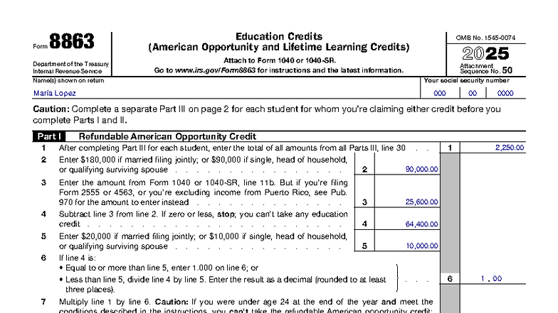 Anejo 8863 - Form 8863 2025 Education Credits (American Opportunity and ...