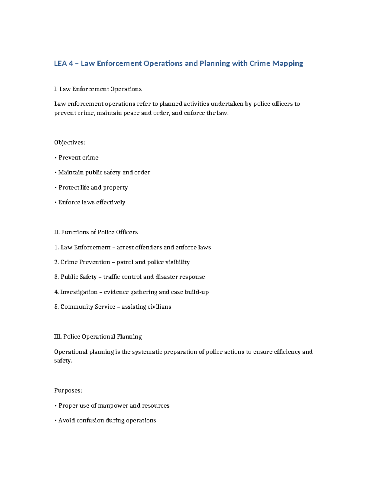 LEA 4 Study Notes: Law Enforcement Operations & Planning Overview - Studocu