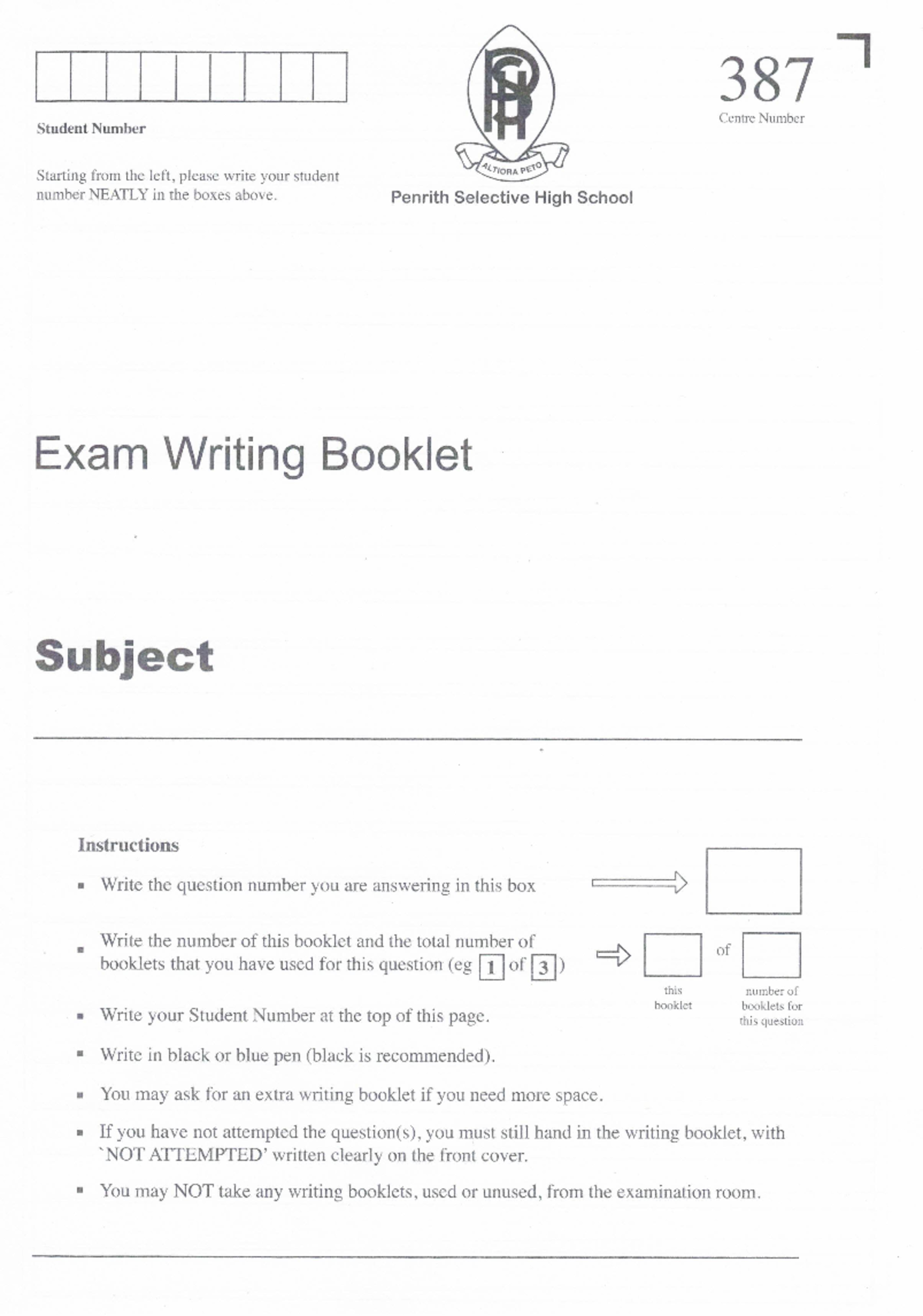 Writing Booklet Instructions for Pages 1-7 - ALTIORA PETO - Studocu